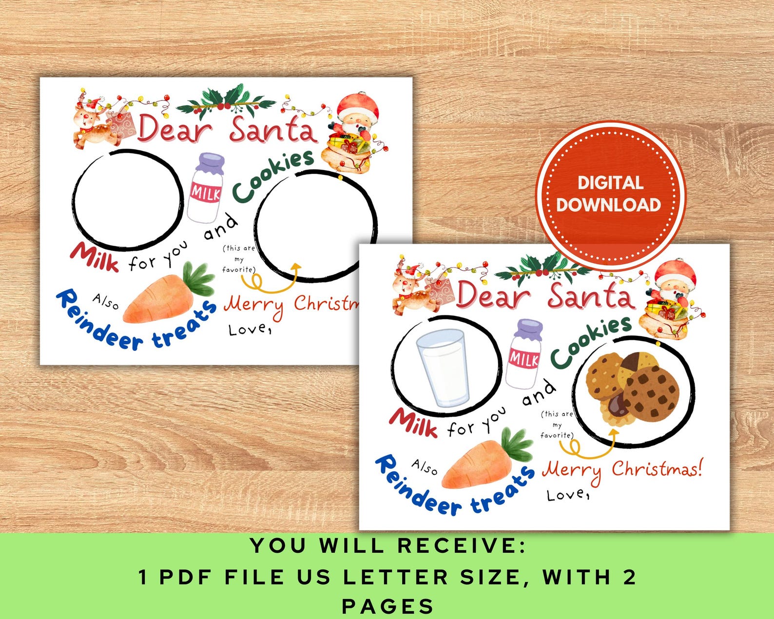 Milk and Cookies Santa Tray, Printable Dear Santa Placemat, Milk and ...
