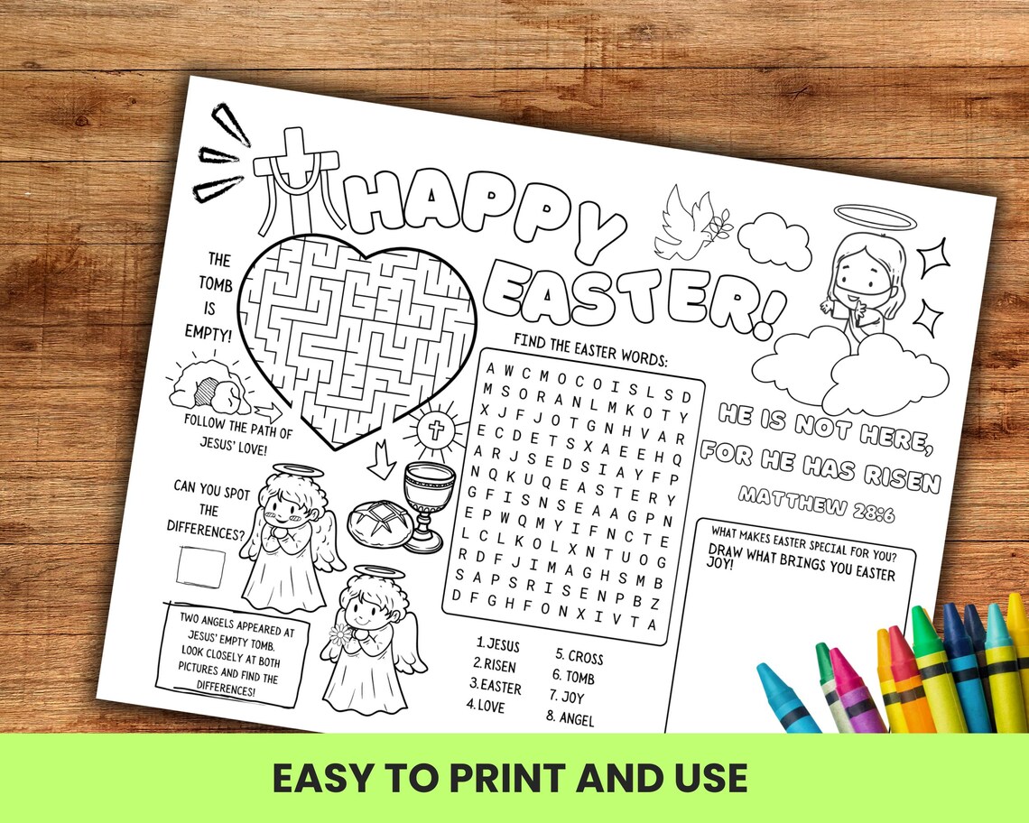 Holy Week Printable for Kids, Easter Activity Placemat for Kids, Easter ...