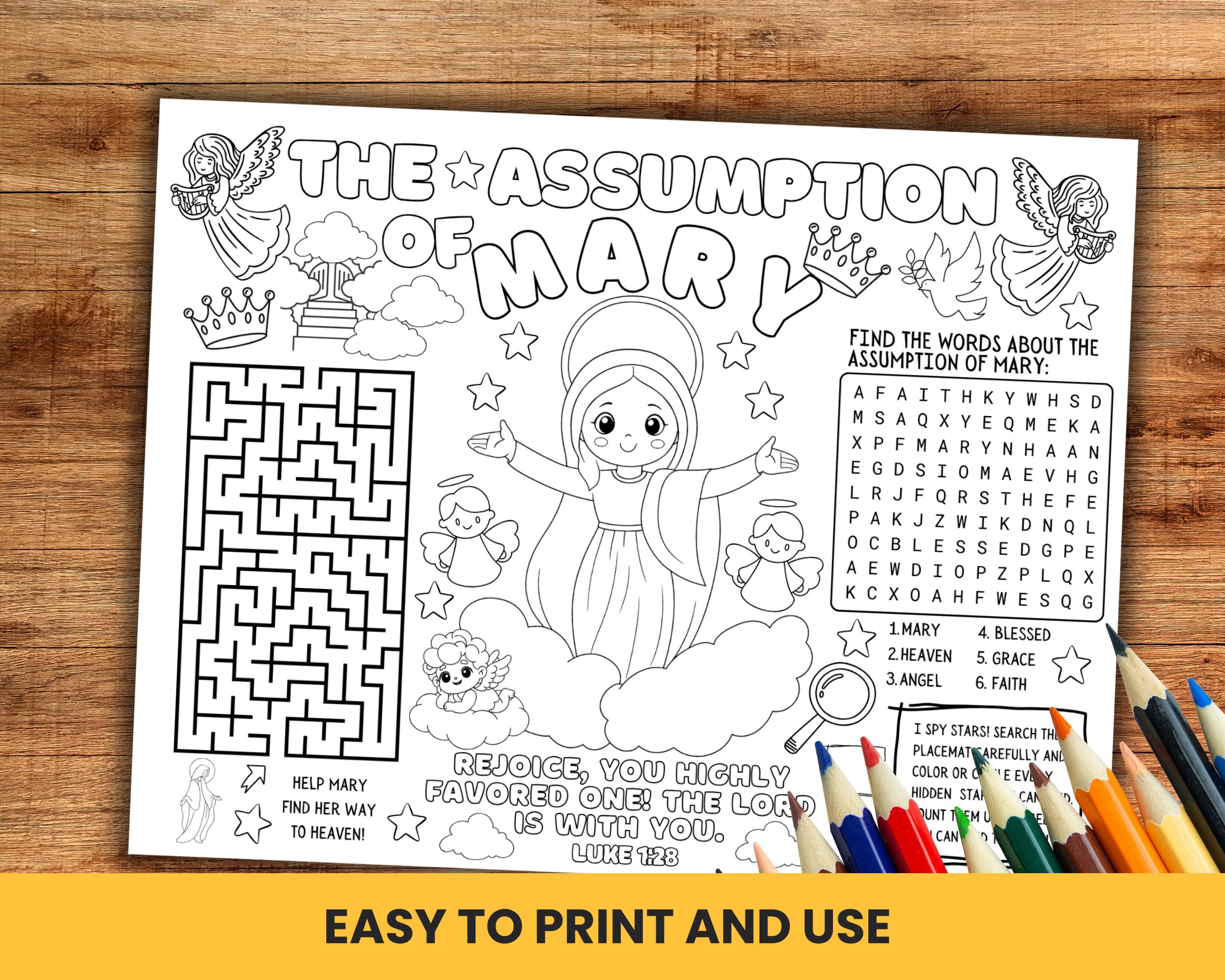 Assumption of Mary Printable Activity for Kids, Feast of the Assumption ...