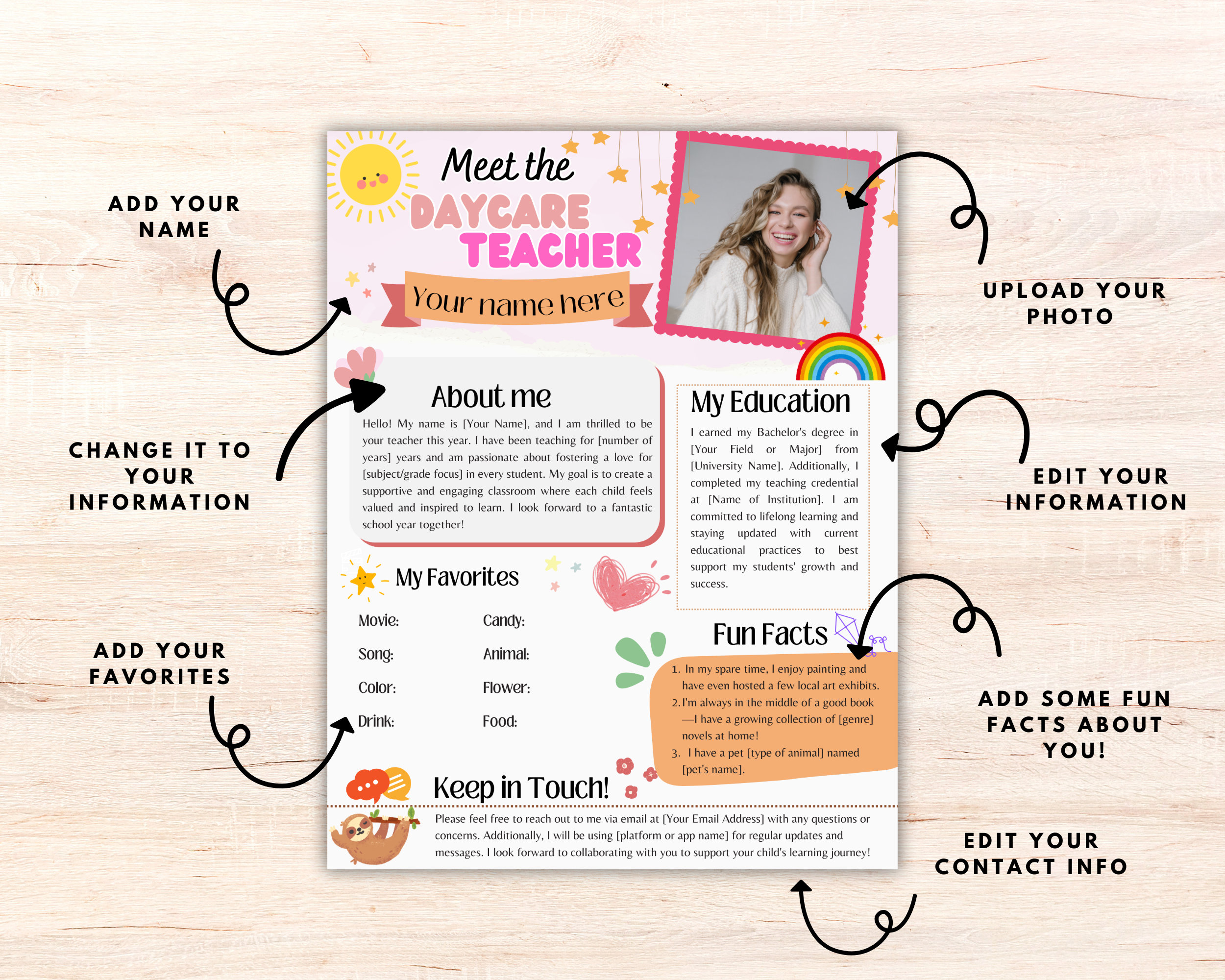 Meet the Daycare Teacher, Editable Meet the Teacher Template, Tiny ...
