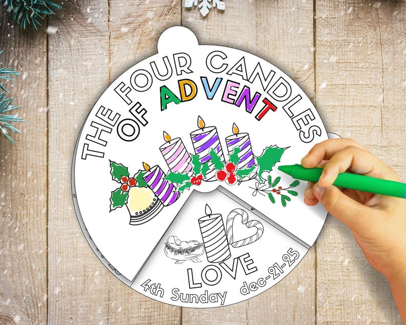 Advent Craft for Kids Spinner Wheel, Advent Candle Wreath Coloring ...