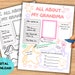 All About My Grandma Printable Grandparents' Day, Grandma Questionnaire ...