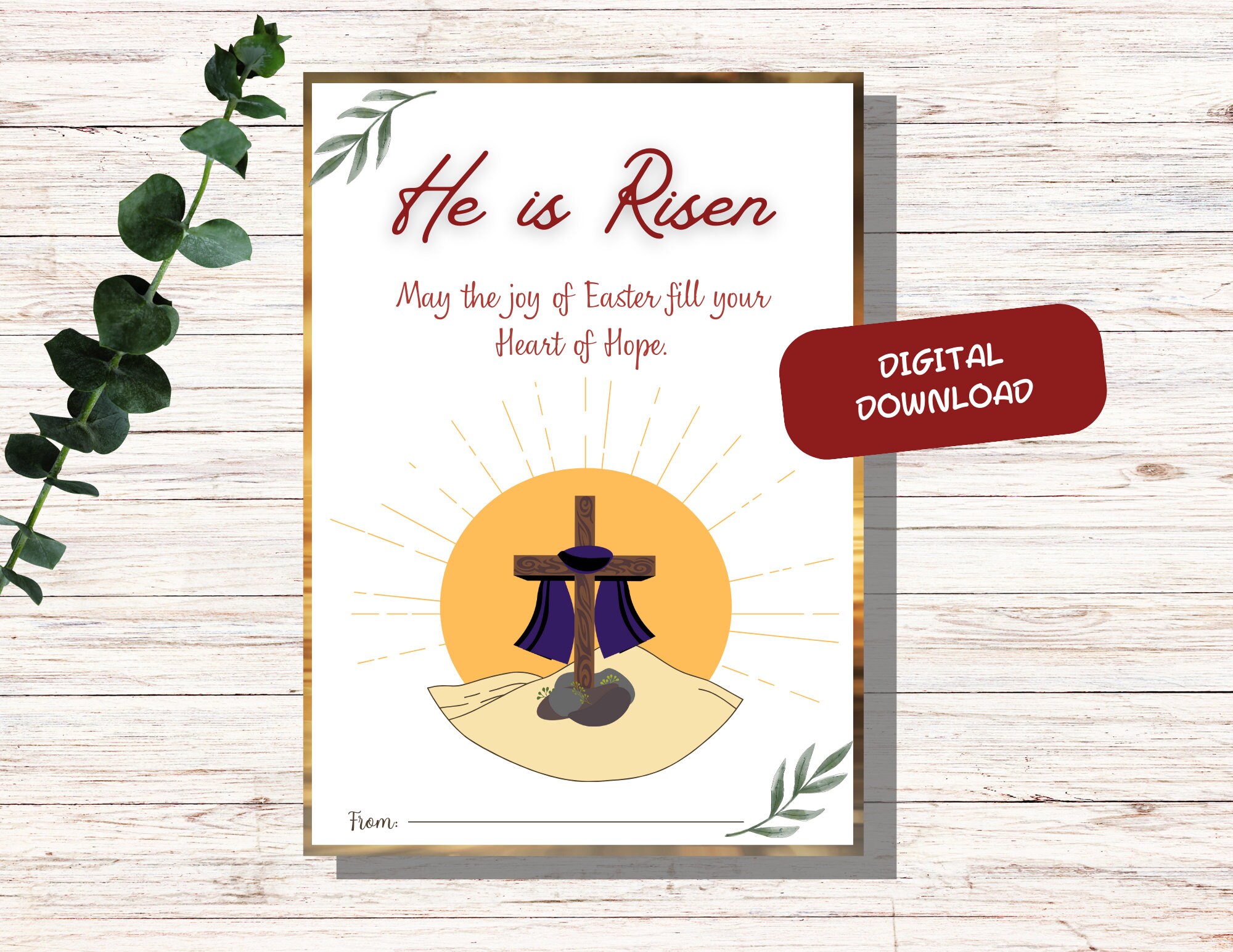 He Has Risen Greeting Card, Printable Easter Chatolic Card, Happy ...