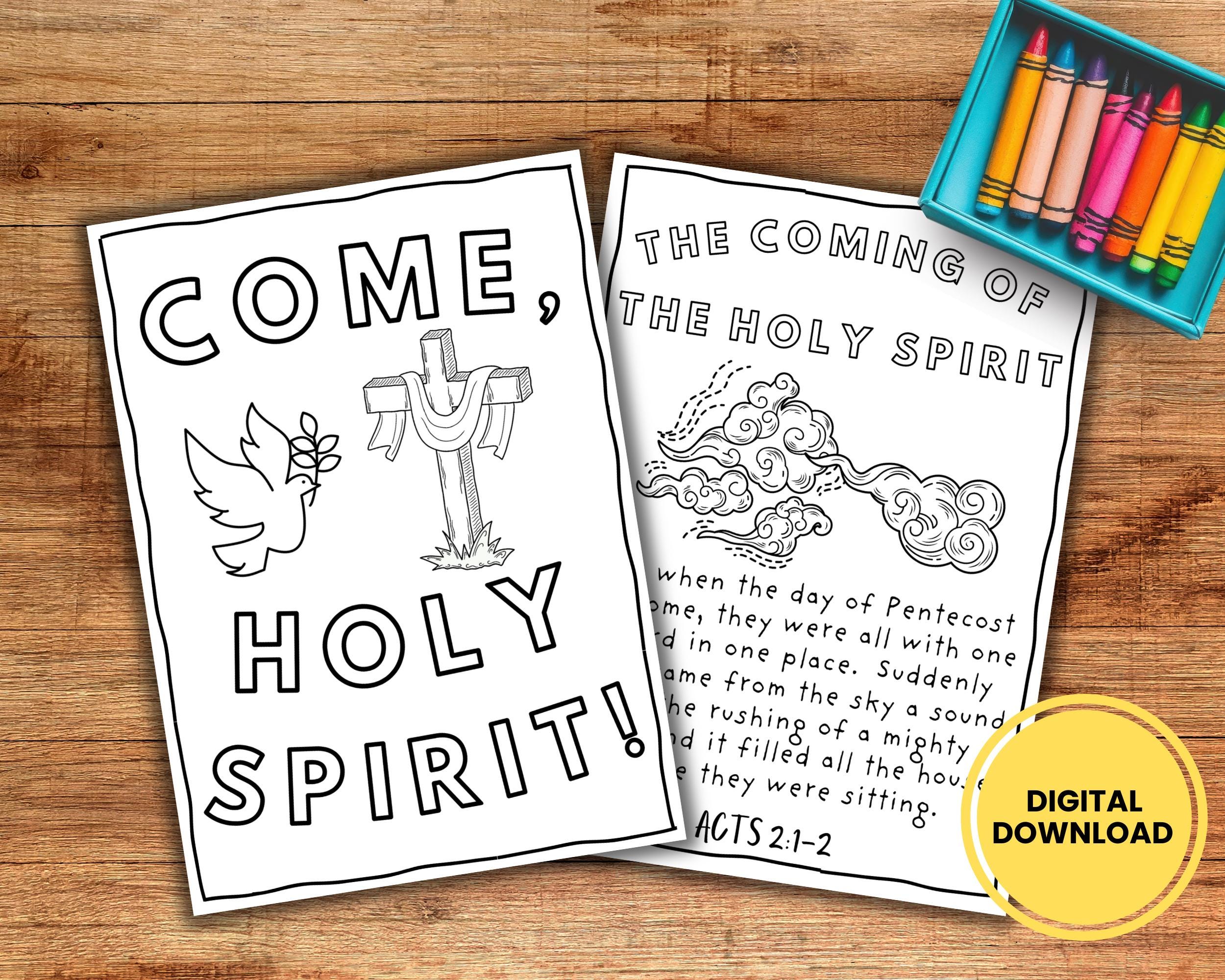Pentecost Craft for Kids, Holy Spirit Coloring Cards and Bible Verses ...