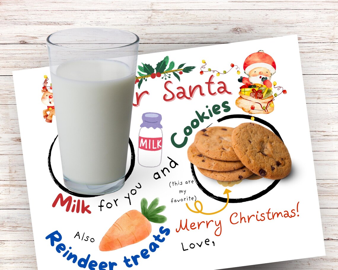 Milk and Cookies Santa Tray, Printable Dear Santa Placemat, Milk and ...