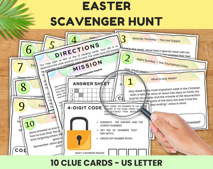 Christian Easter Story Scavenger Hunt: Bible Clues (PDF), Jesus ...