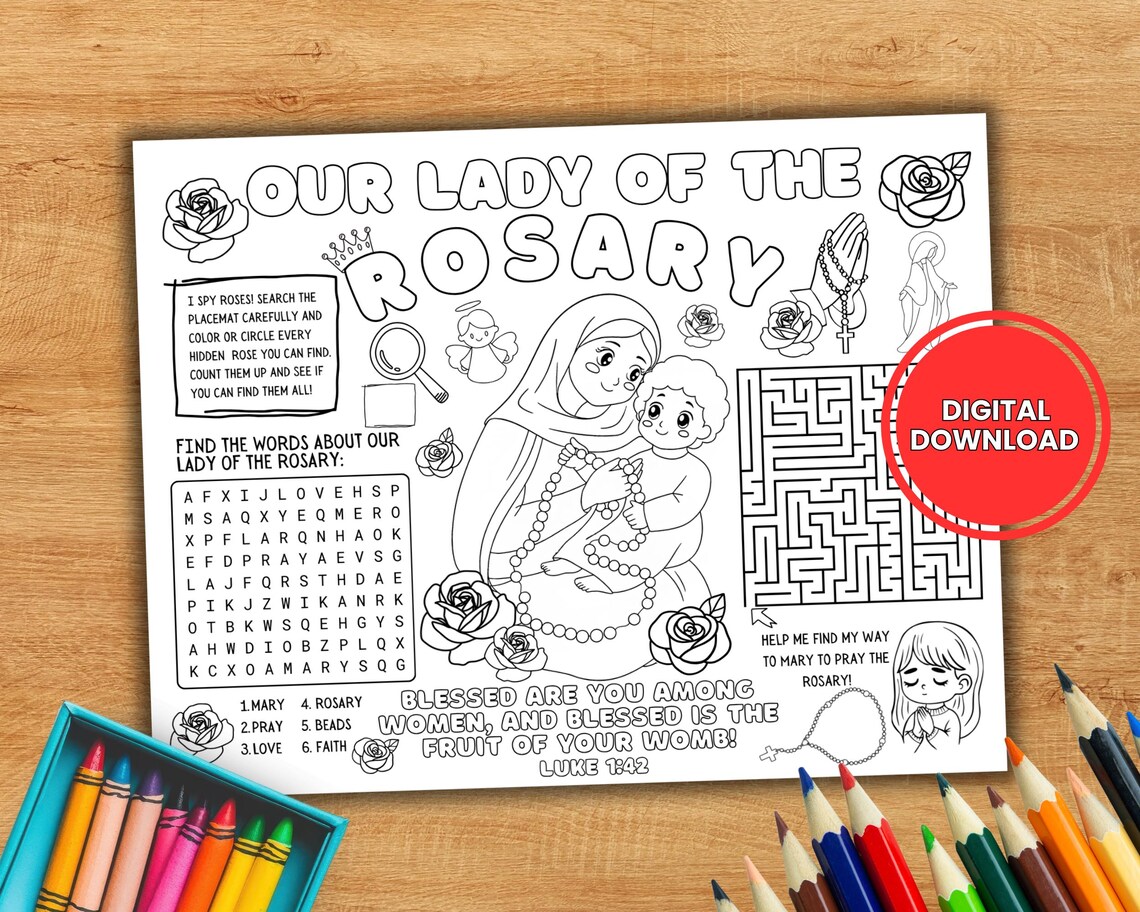Our Lady of the Rosary Printable Page for Kids, Feast of the Virgin of ...