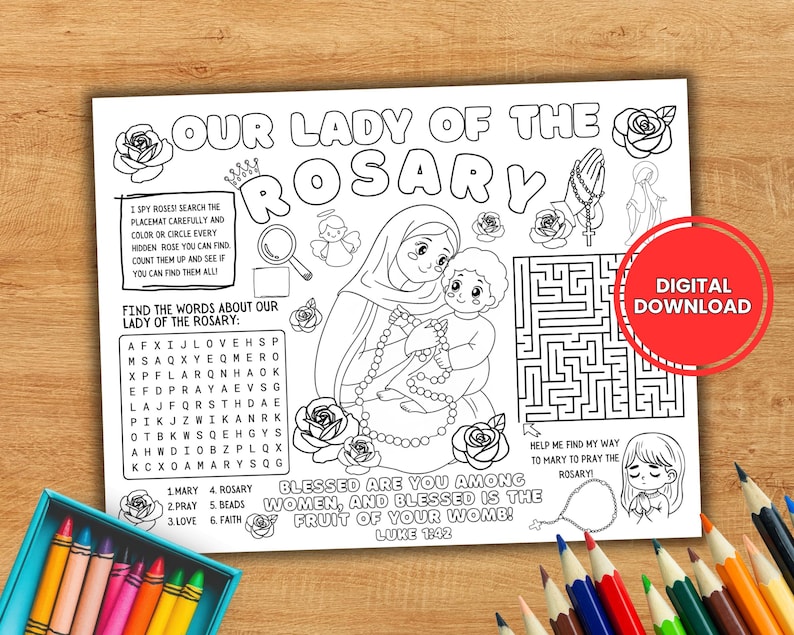 Our Lady of the Rosary Printable Page for Kids, Feast of the Virgin of ...