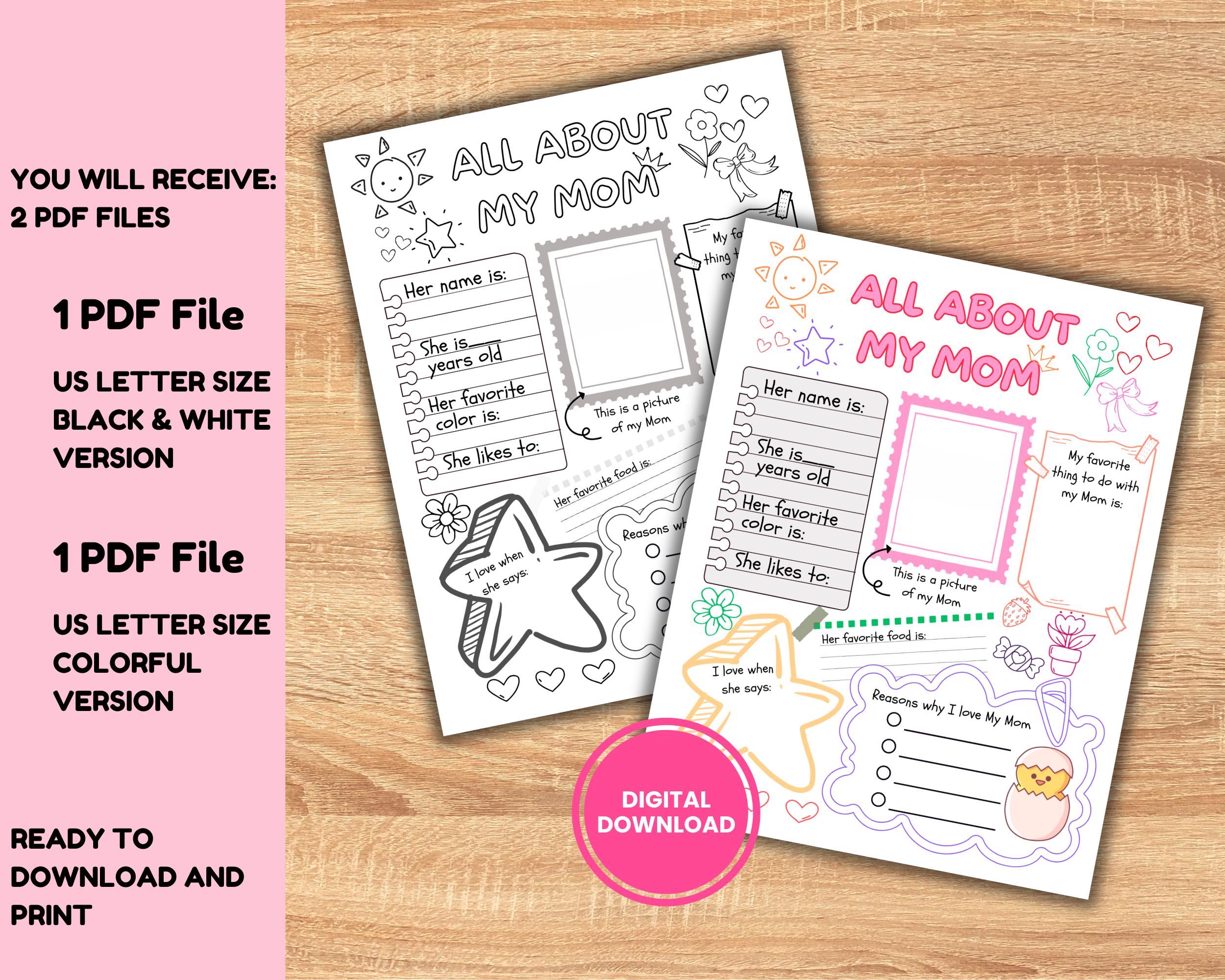 All About My Mom Printable Coloring Page, Mother's Day Coloring ...