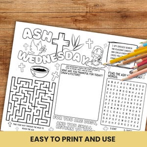 Ash Wednesday Activity Placemat, Catholic Coloring Craft for Kids ...