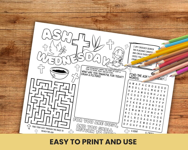 Ash Wednesday Activity Placemat, Catholic Coloring Craft for Kids ...