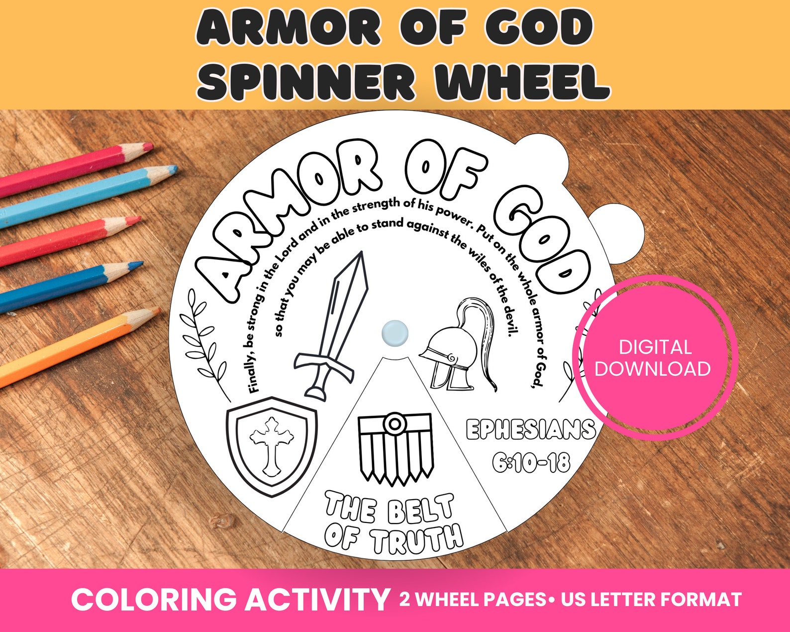 Armor of God Craft Spinner Wheel, Kids Bible Coloring Activity, Sunday ...