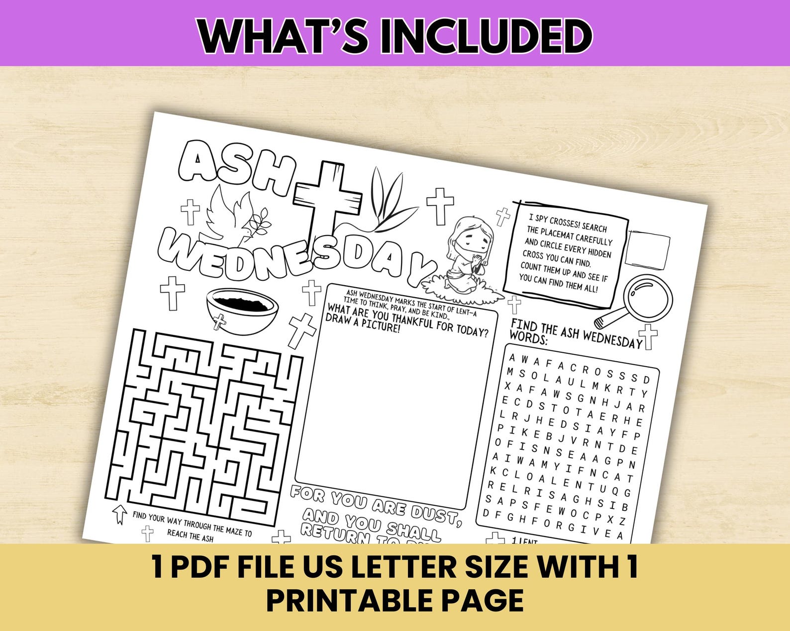 Ash Wednesday Activity Placemat, Catholic Coloring Craft for Kids ...