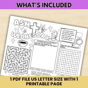Ash Wednesday Activity Placemat, Catholic Coloring Craft for Kids ...