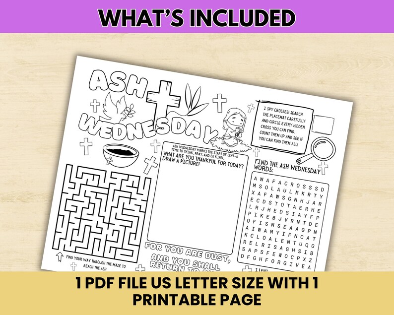 Ash Wednesday Activity Placemat, Catholic Coloring Craft for Kids ...
