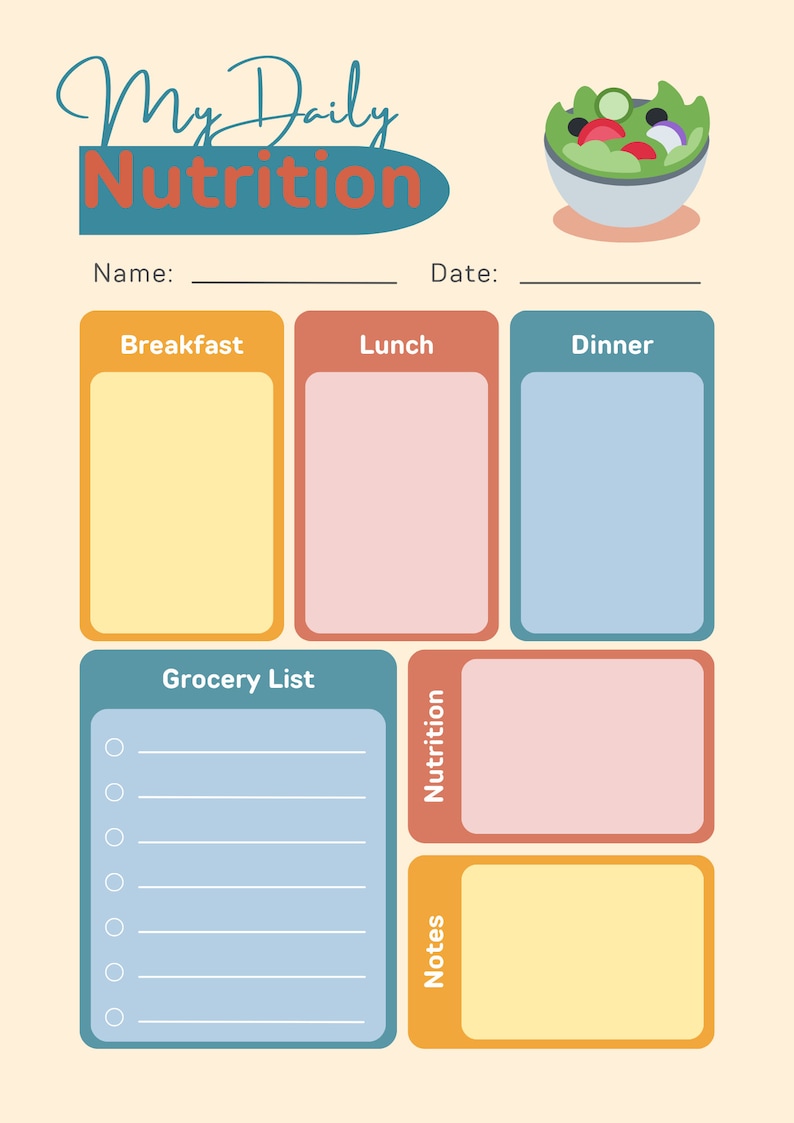 Minimalist Nutrition Planner, Daily Food Tracker, Digital Download ...
