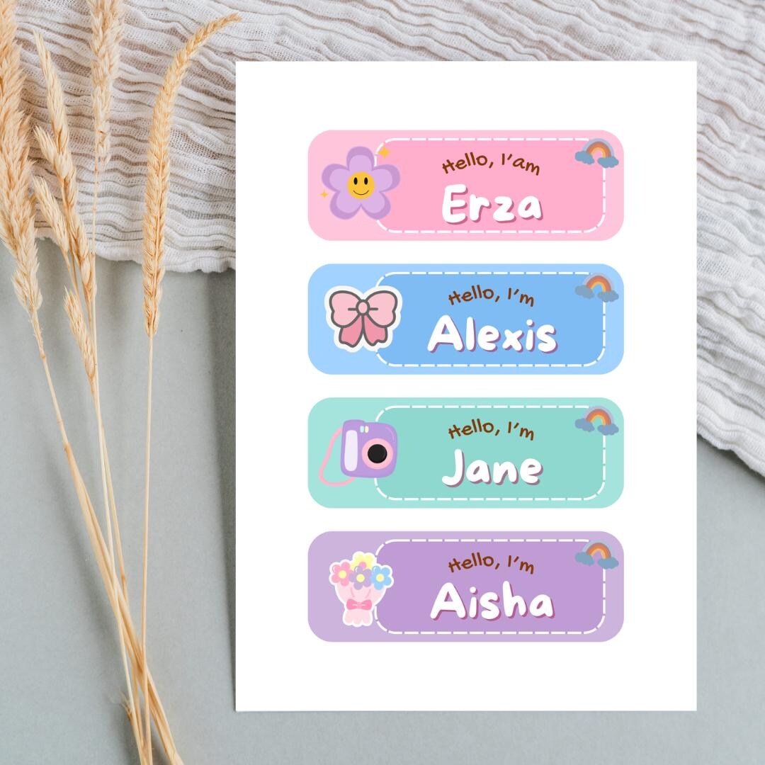 MS Word Editable Printable Name Tags Stickers, Personalized Back to ...
