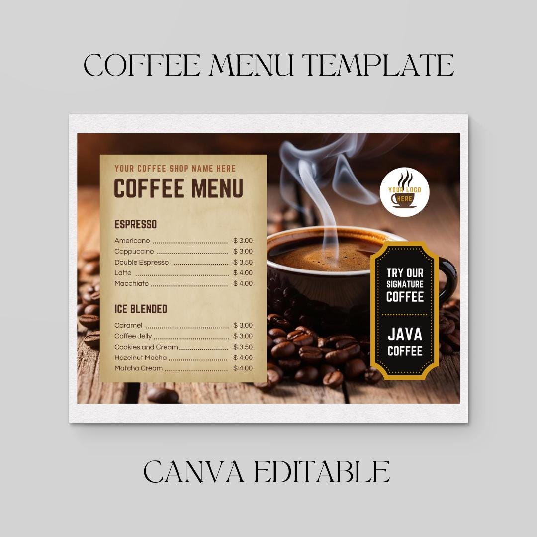 Editable Coffee Menu Template, Printable Cafe Menu, Canva Editable ...