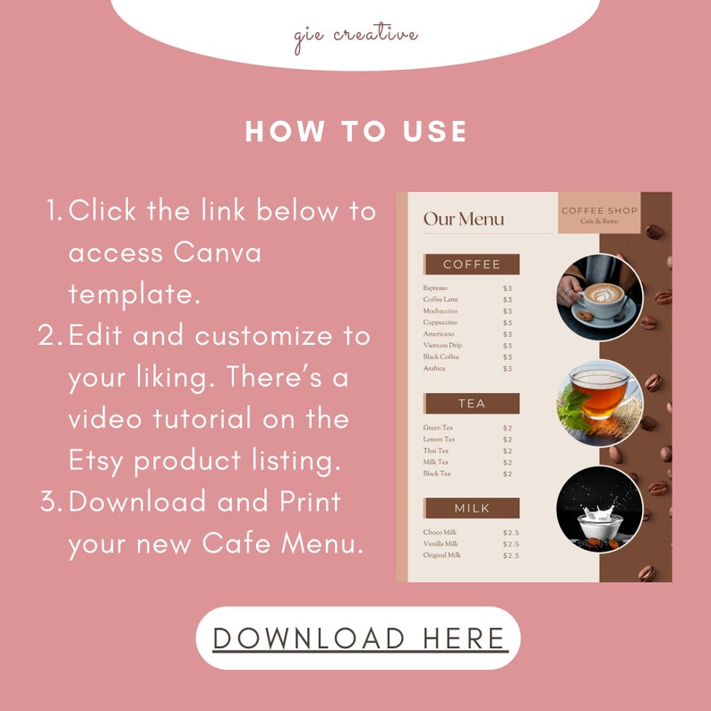 Editable Coffee Menu Template - Instant Download, Coffee Shop Cafe Menu ...