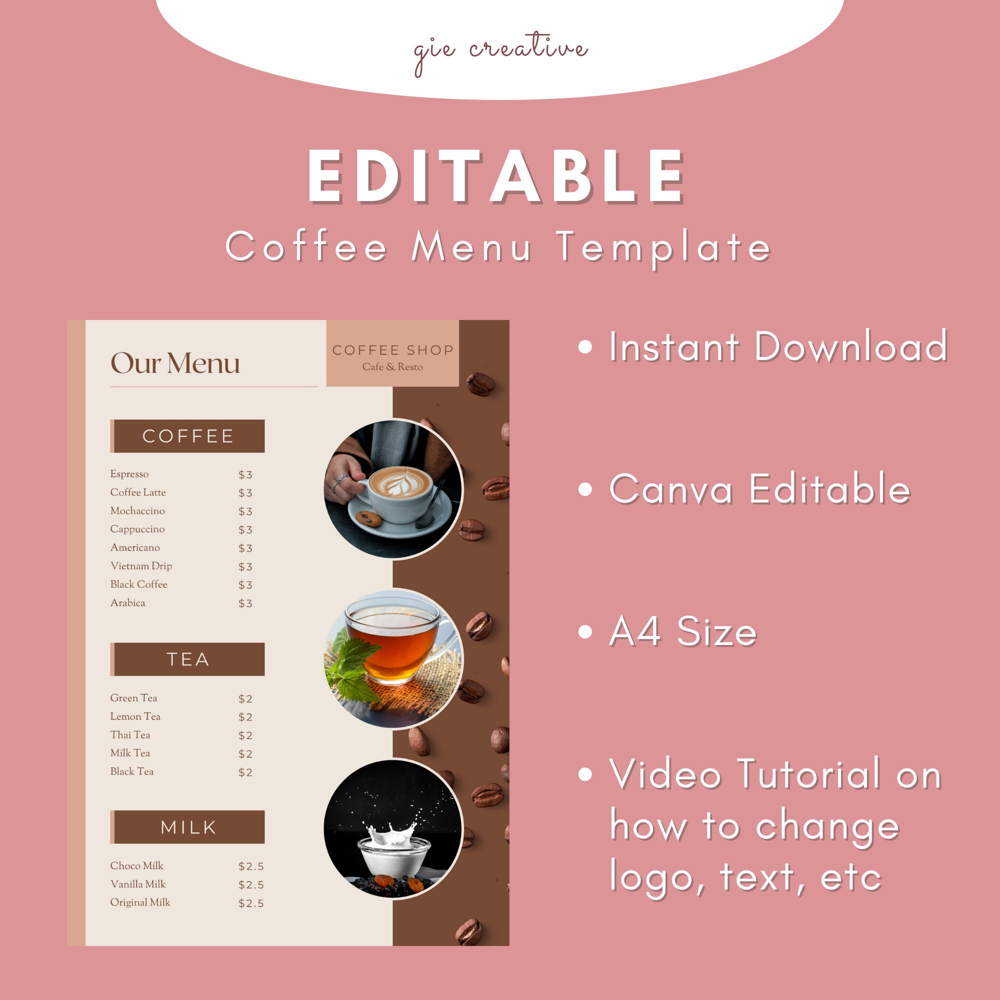 Editable Coffee Menu Template Instant Download, Coffee Shop Cafe Menu ...
