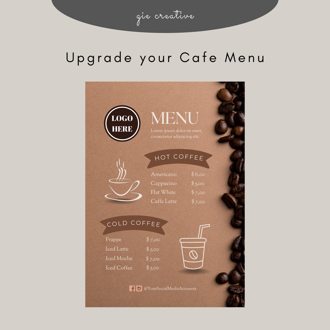 Editable Coffee Menu Template - Instant Download, Coffee Shop Cafe Menu ...