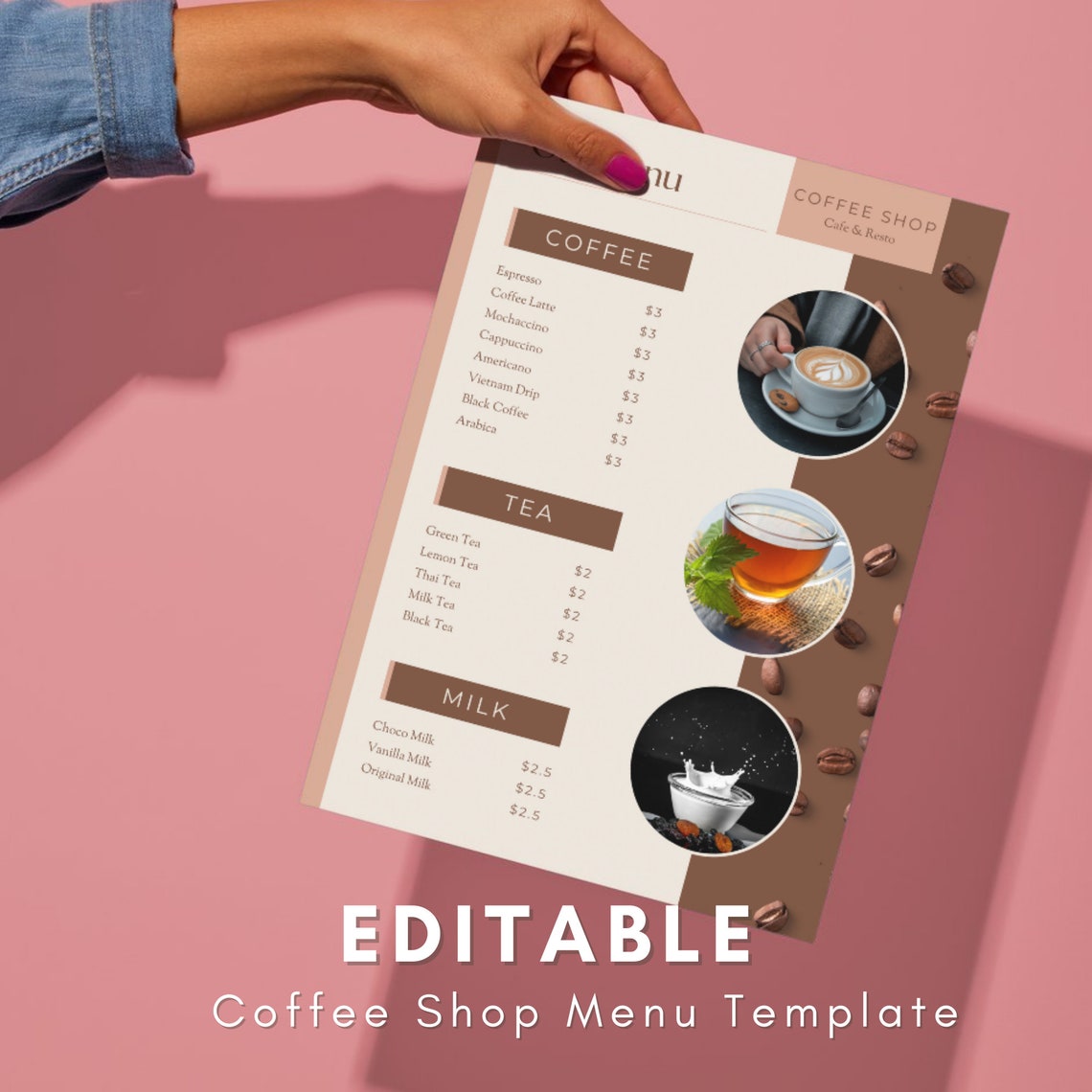 Editable Coffee Menu Template - Instant Download, Coffee Shop Cafe Menu ...