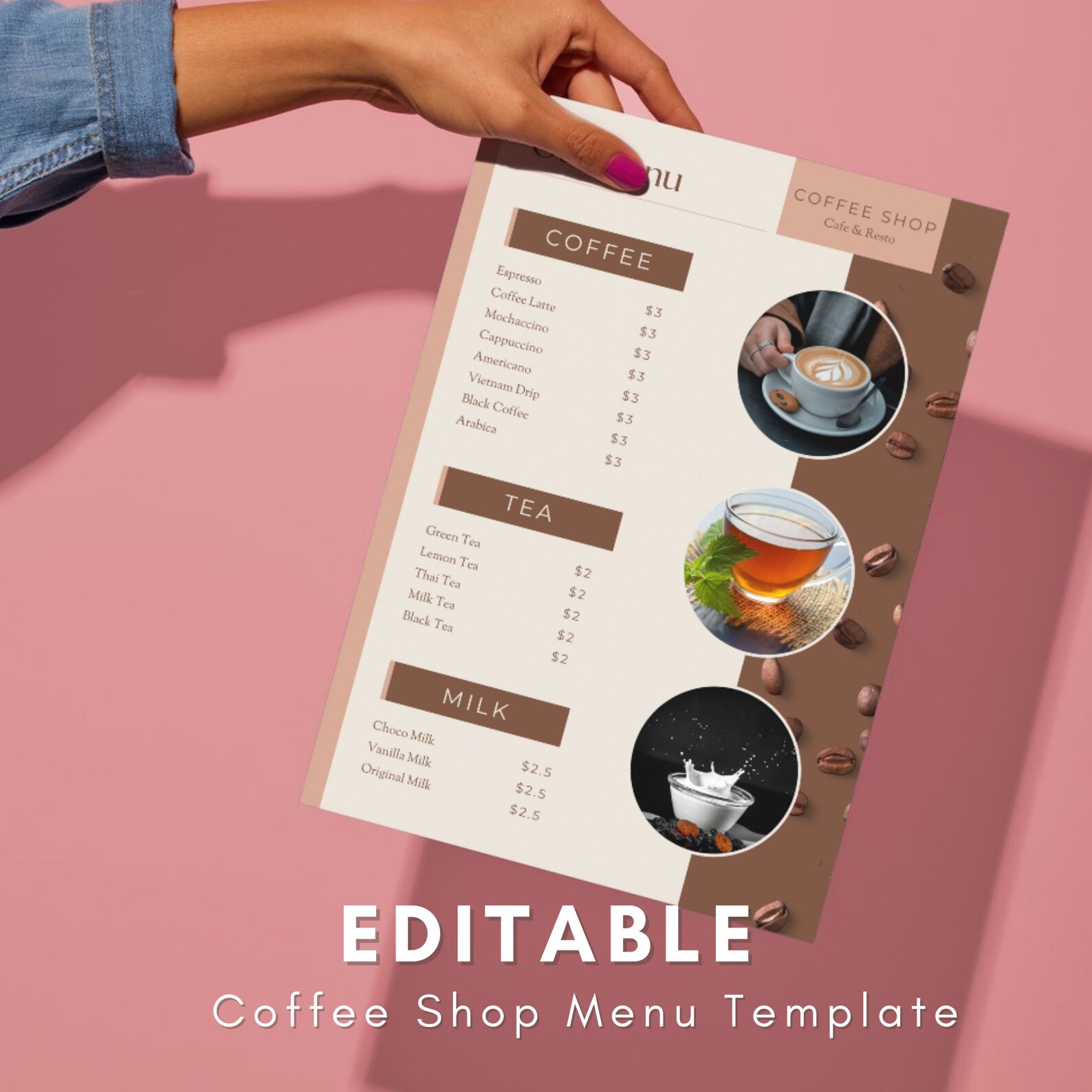 Editable Coffee Menu Template - Instant Download, Coffee Shop Cafe Menu ...