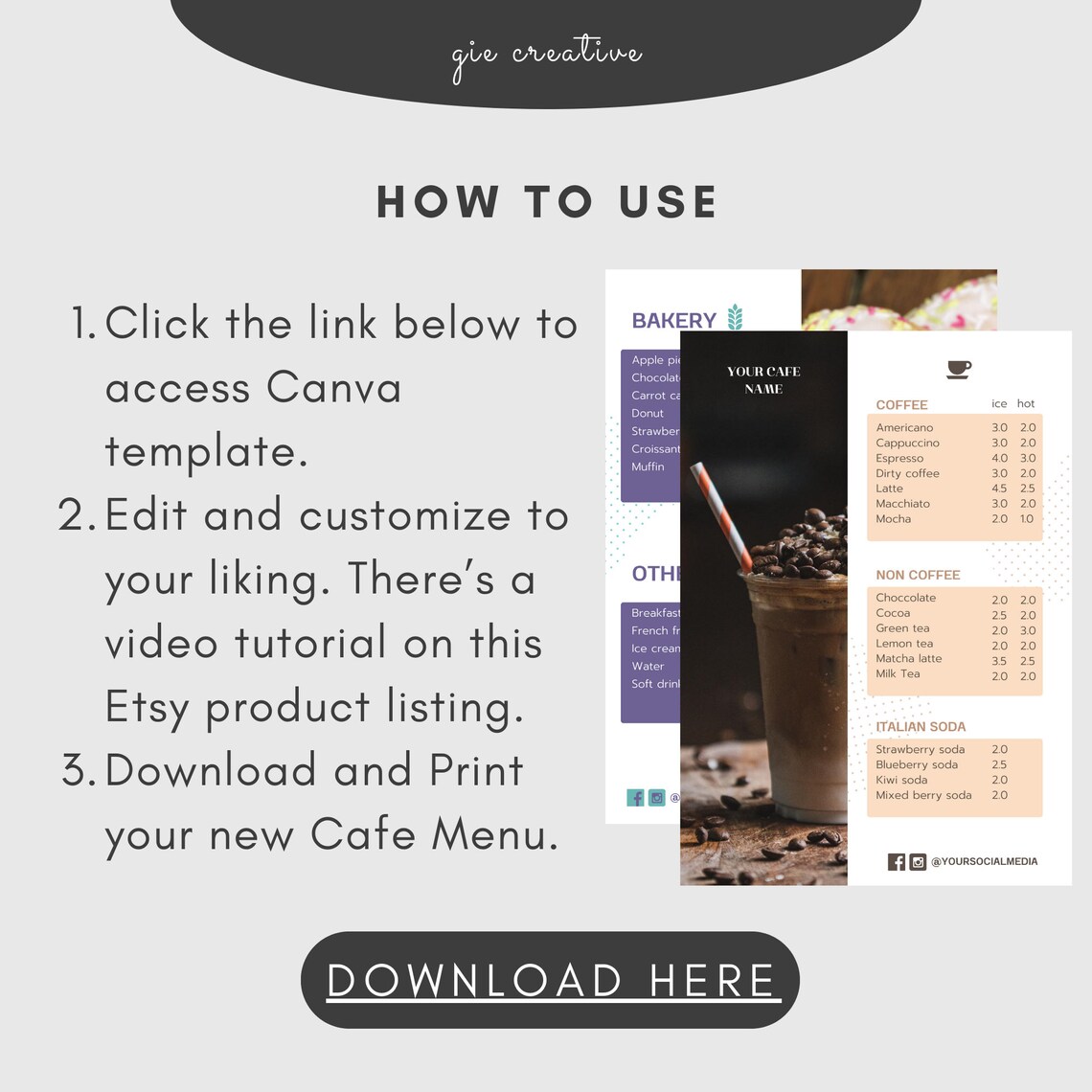 Editable Cafe Menu Template - Instant Download, Coffee Shop Cafe Menu ...