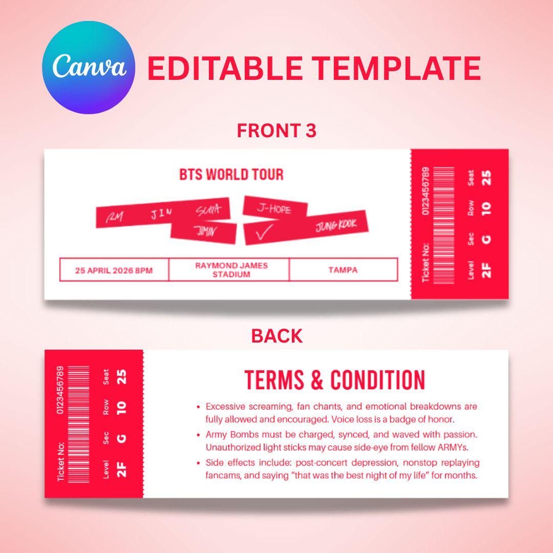 Canva Editable Fan-made Concert Ticket World Tour Template - Etsy