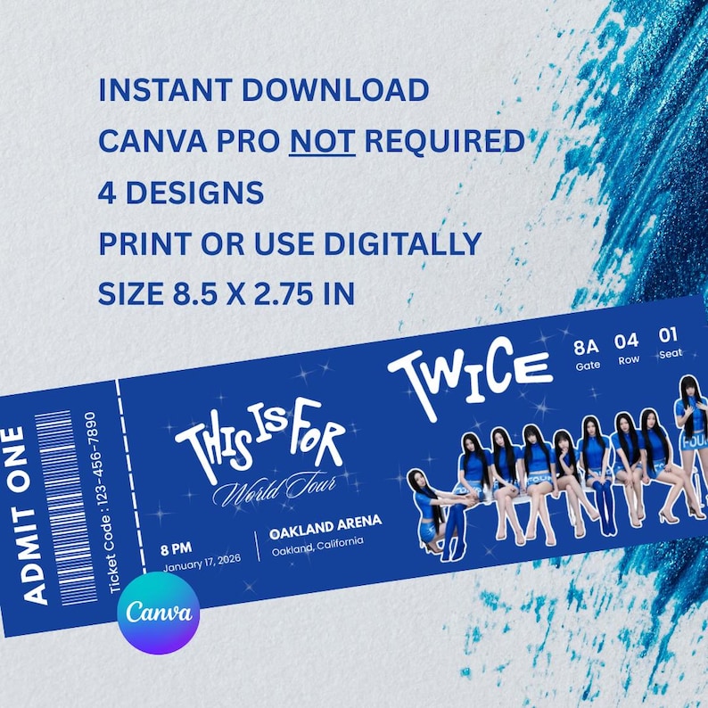 Twice This is for World Tour Concert Ticket Template | Editable Canva ...