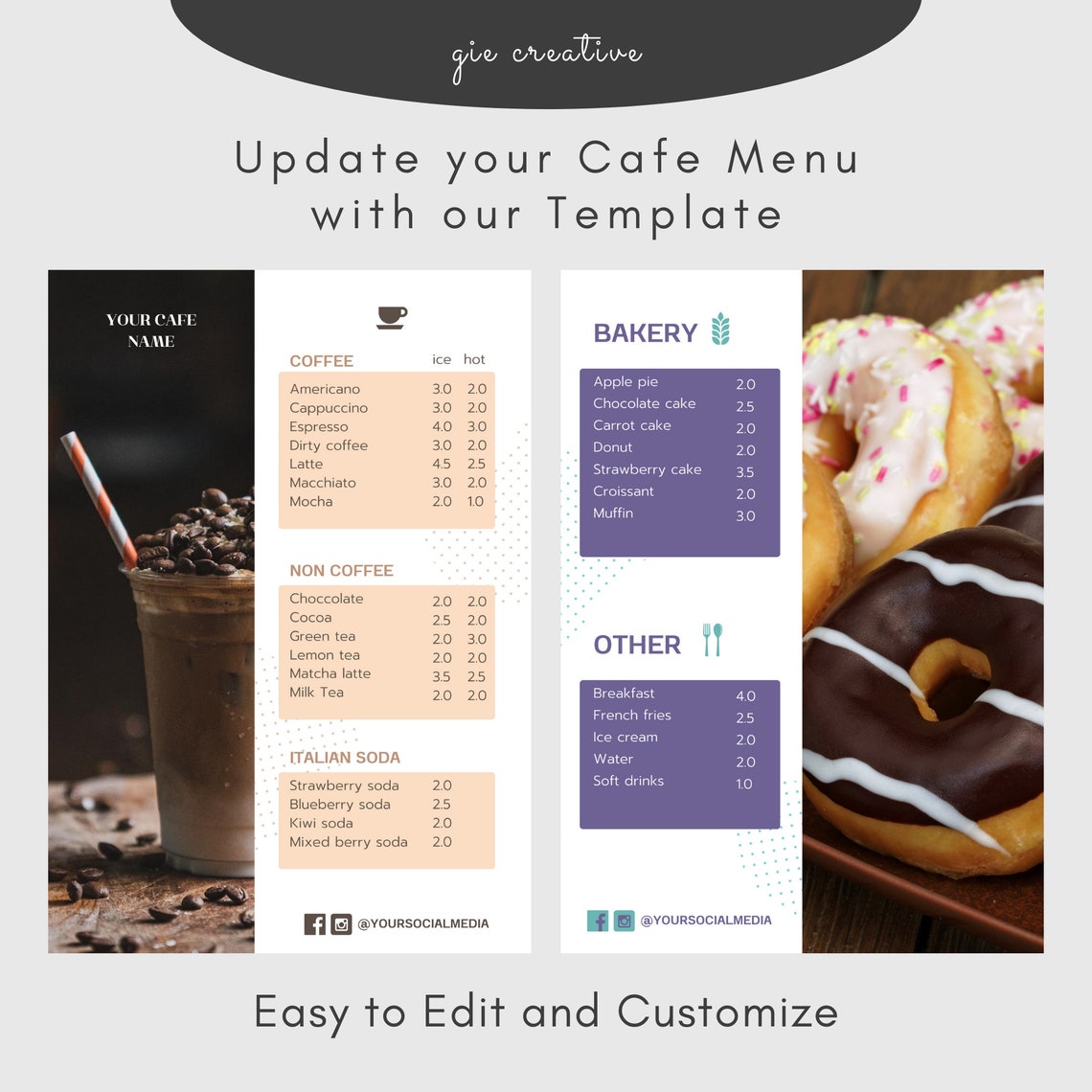 Editable Cafe Menu Template - Instant Download, Coffee Shop Cafe Menu ...