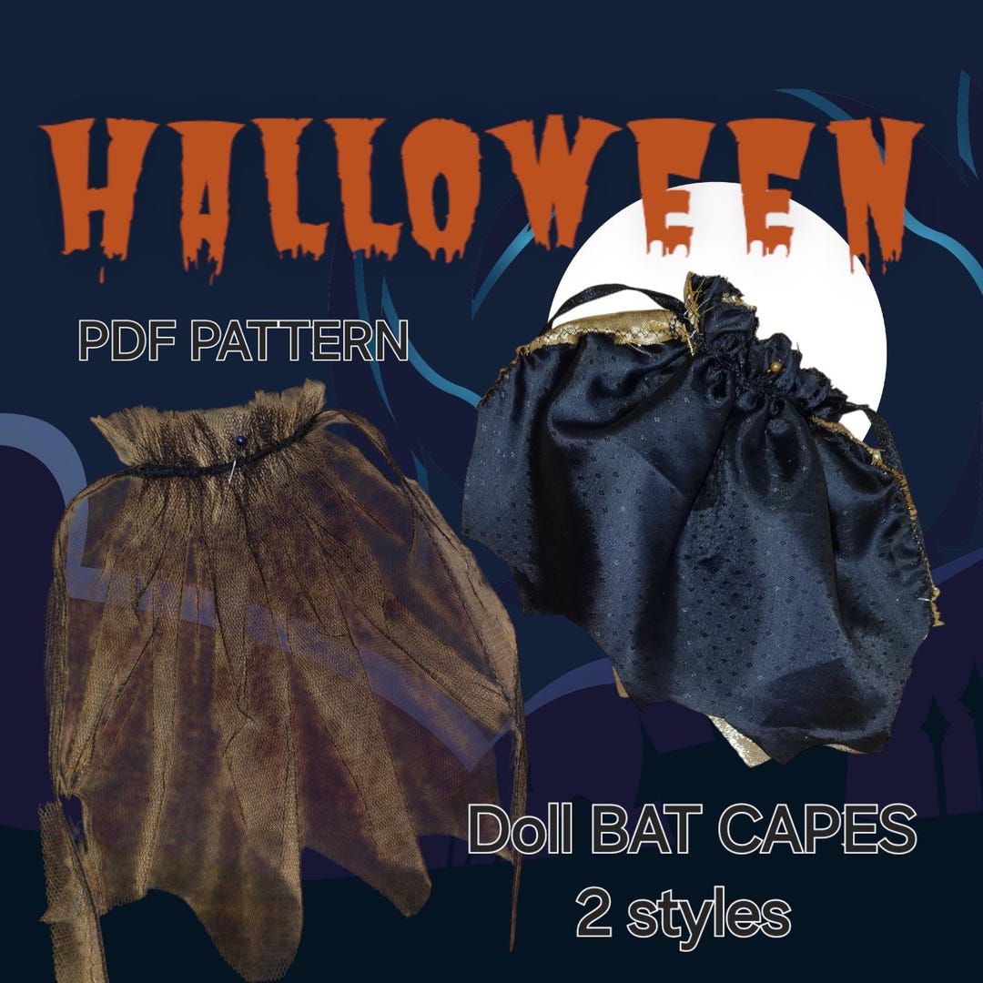 PDF Sewing Pattern, 1/6 Fashion Doll, Halloween 'BAT' Capes X 2 One for ...