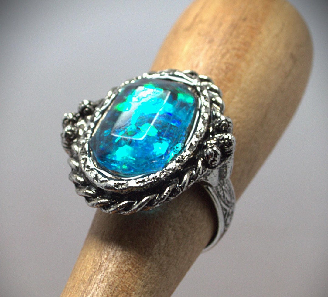 Cast Metal Ring With Epoxy Inlay "deep Elem Blues" - Etsy