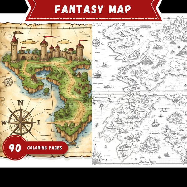 Fantasy Map Coloring Book - Etsy