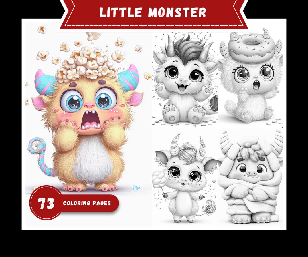Kawaii Food Monster Coloring Pages Bundle Cute Creatures Digital ...
