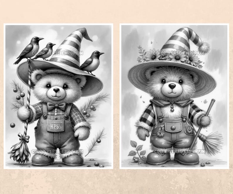 Cute Teddy Bear Witch Printable Coloring Pages, Whimsical Halloween ...