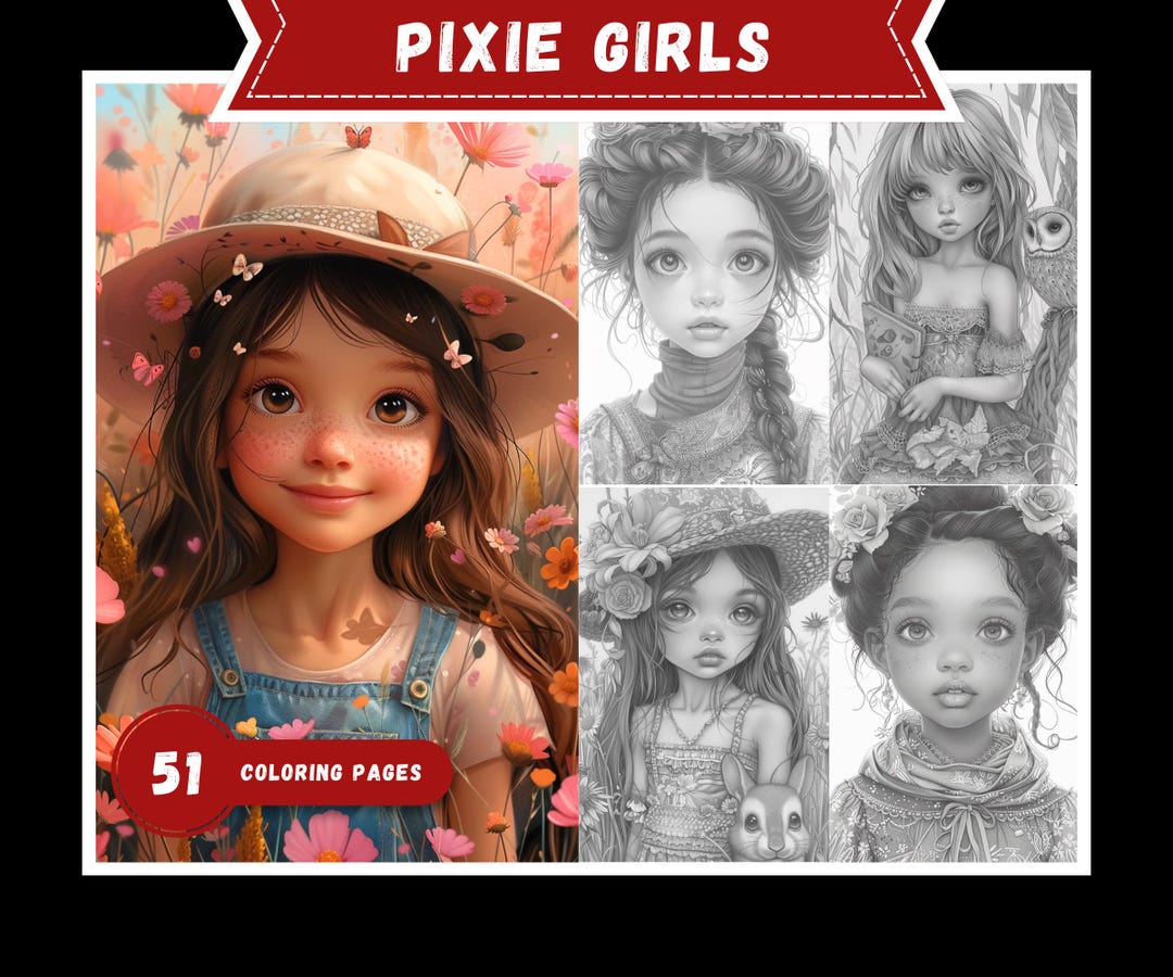 Enchanted Pixie Girls Coloring Book: Grayscale Fantasy Forest (PDF) - Etsy