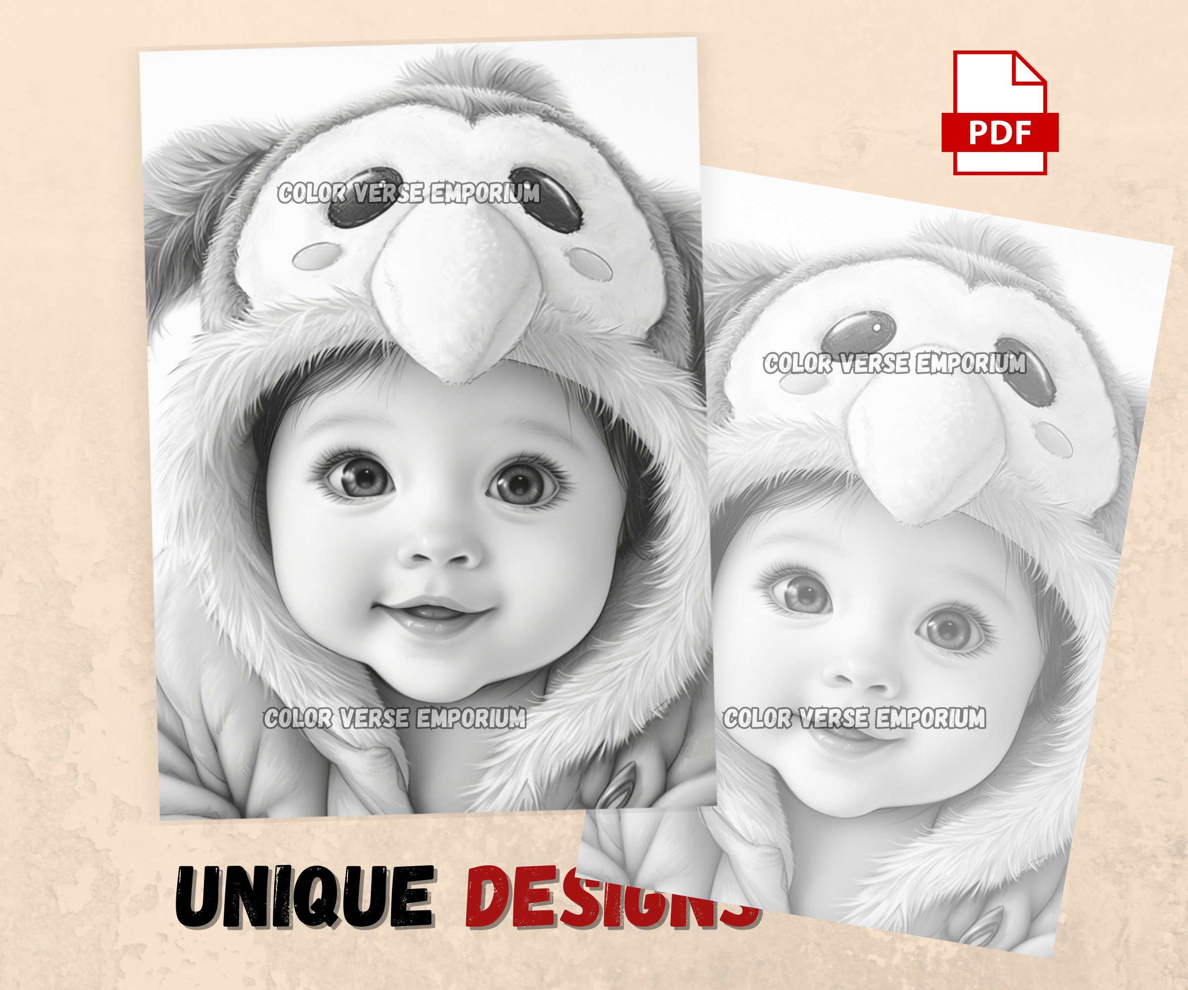Cute Babies Coloring Book Printable Charming Little Baby in Animal ...
