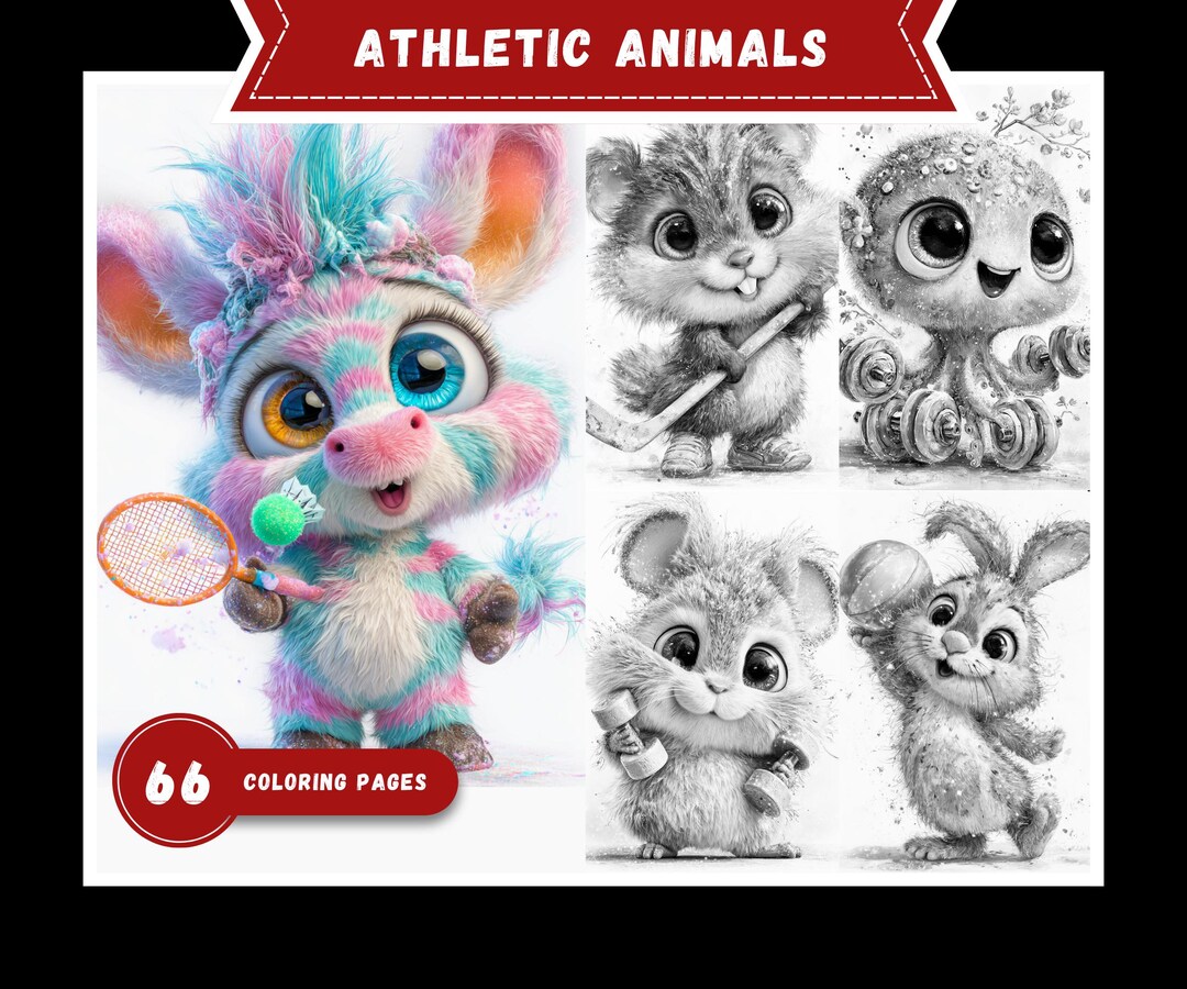 Baby Animals Sports Coloring Pages Bundle Cute Creatures Gym Fitness ...