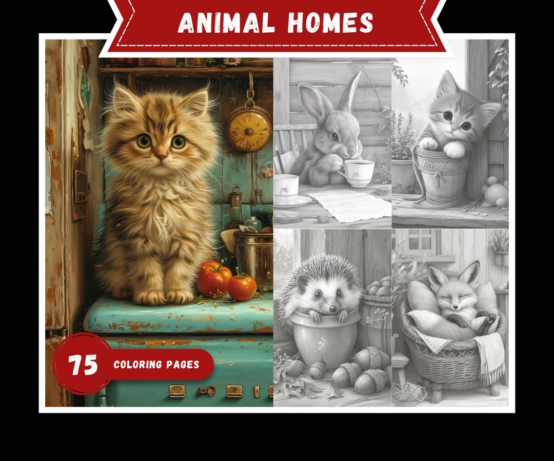 Animal Homes Coloring Book Printable Cute Dog Coloring Pages Grayscale ...