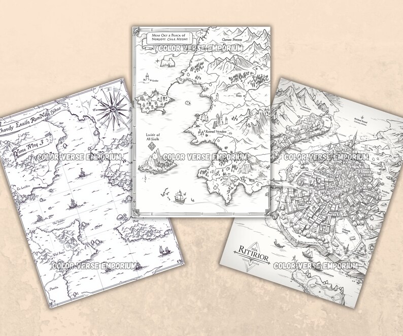 90 Fantasy Map Coloring Book Printable Magical World Art Coloring Pages ...