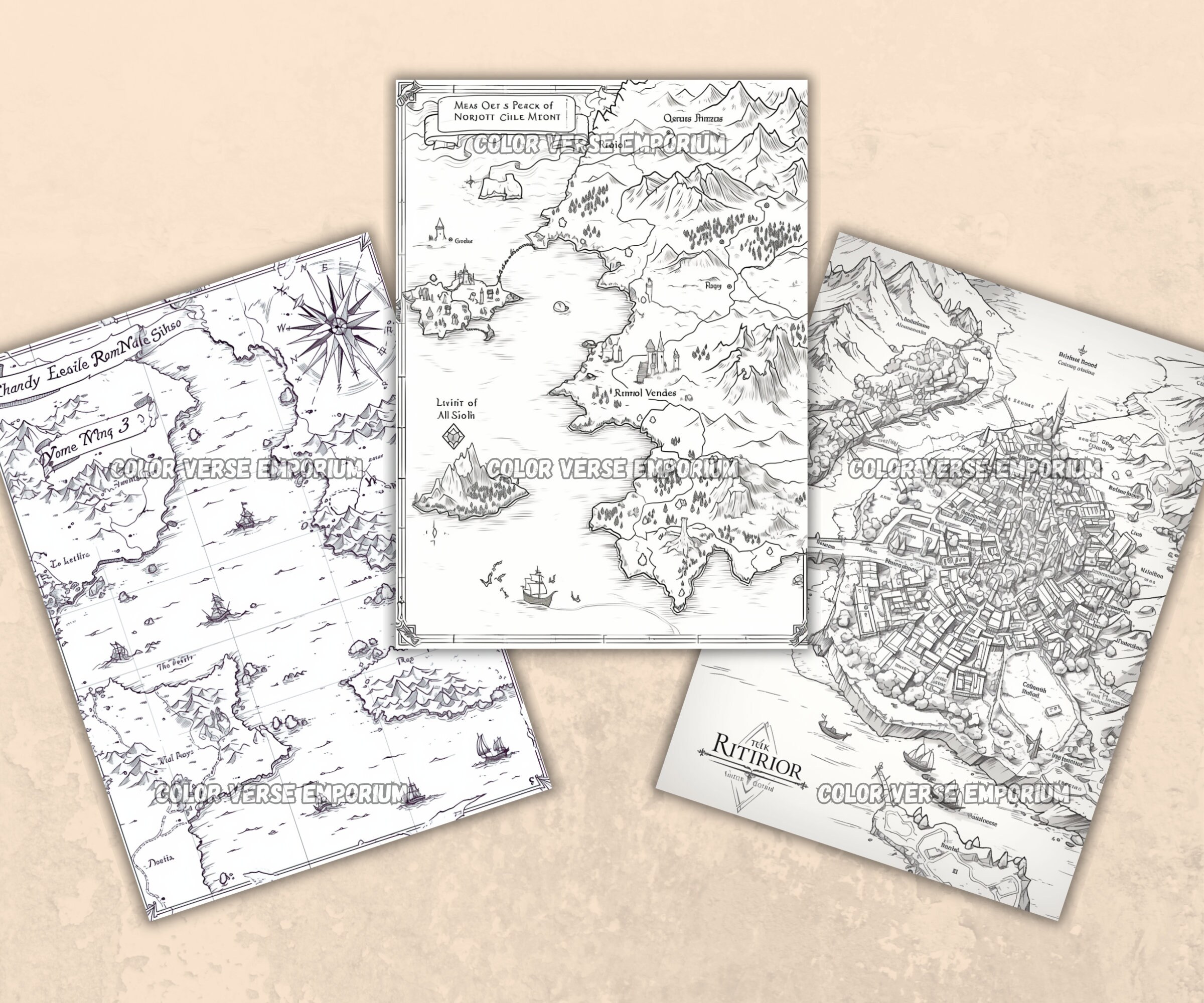 90 Fantasy Map Coloring Book Printable Magical World Art Coloring Pages ...