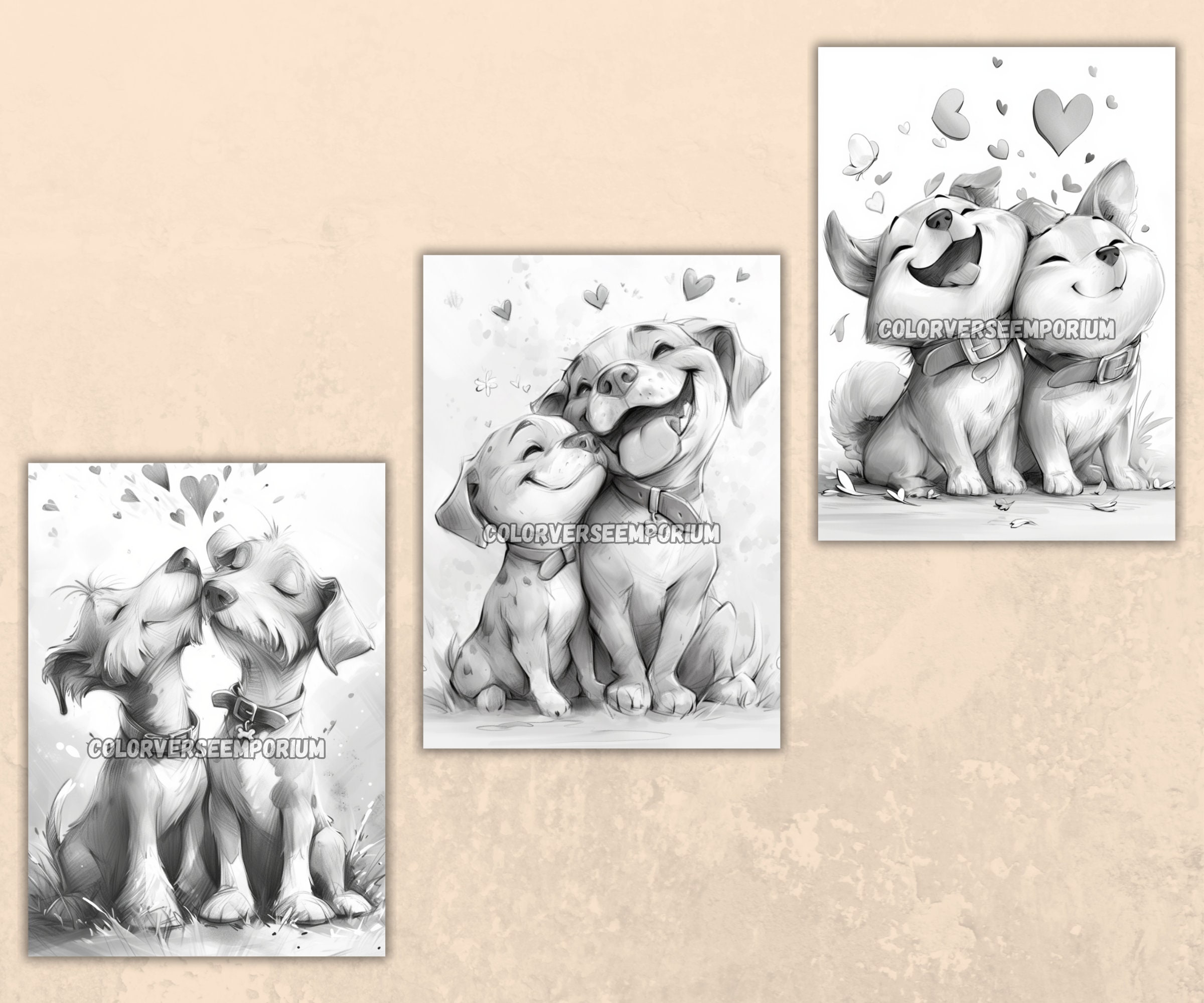 95 Puppy Cuddles Coloring Book Printable Charming Dogs in Love Coloring ...