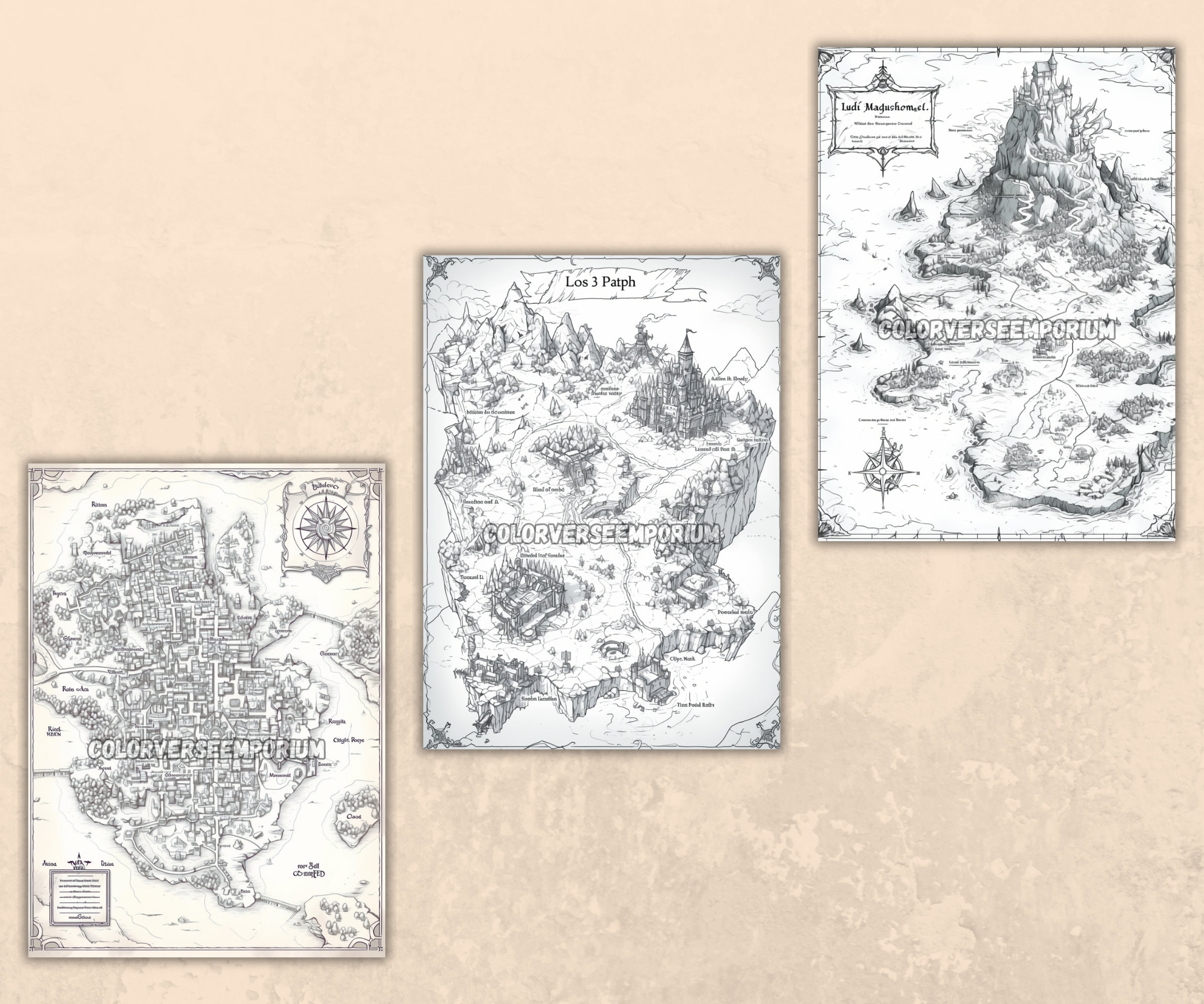 90 Fantasy Map Coloring Book Printable Magical World Art Coloring Pages ...