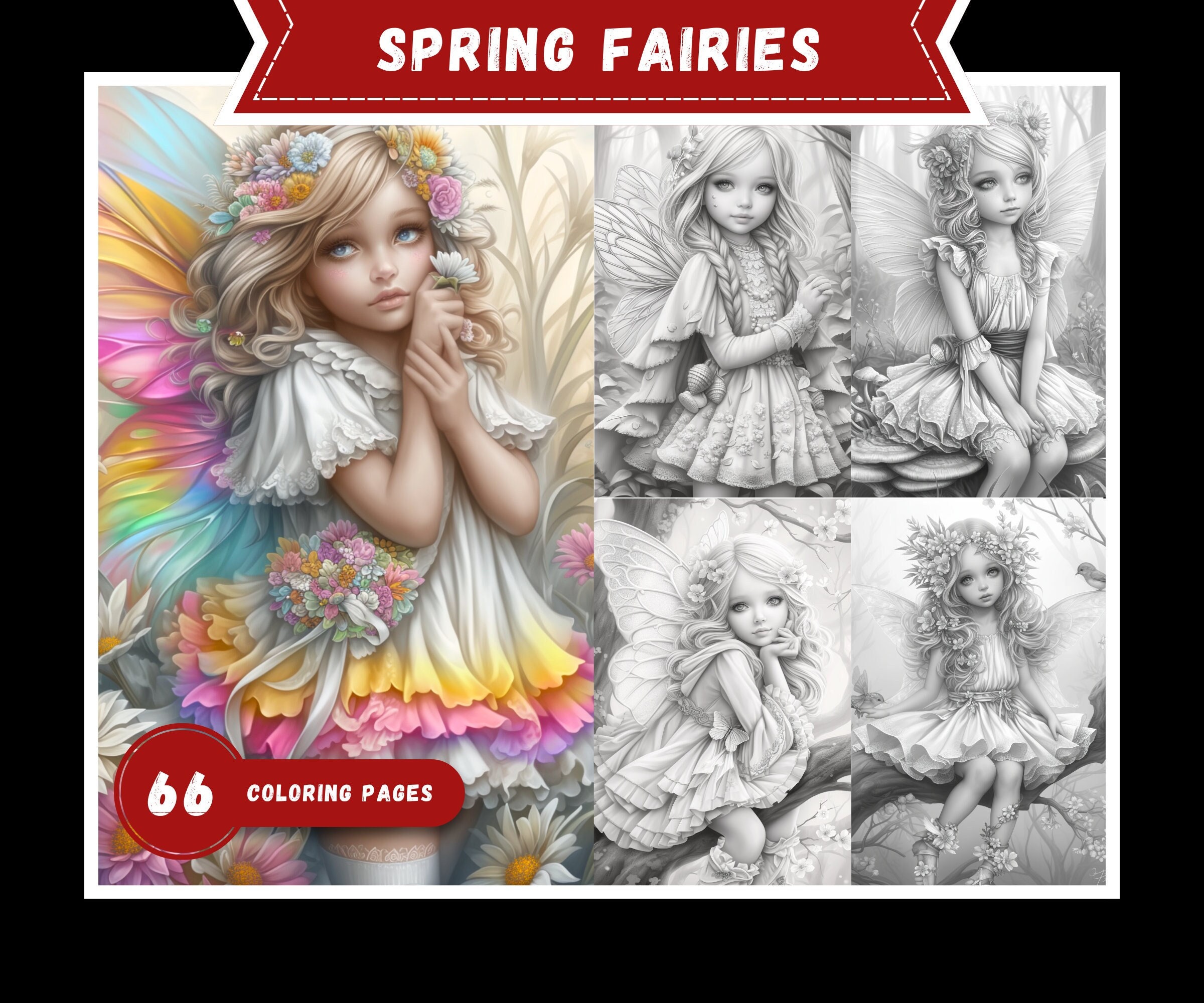 66 Enchanted Spring Fairies Coloring Book Printable Woodland Fairy ...