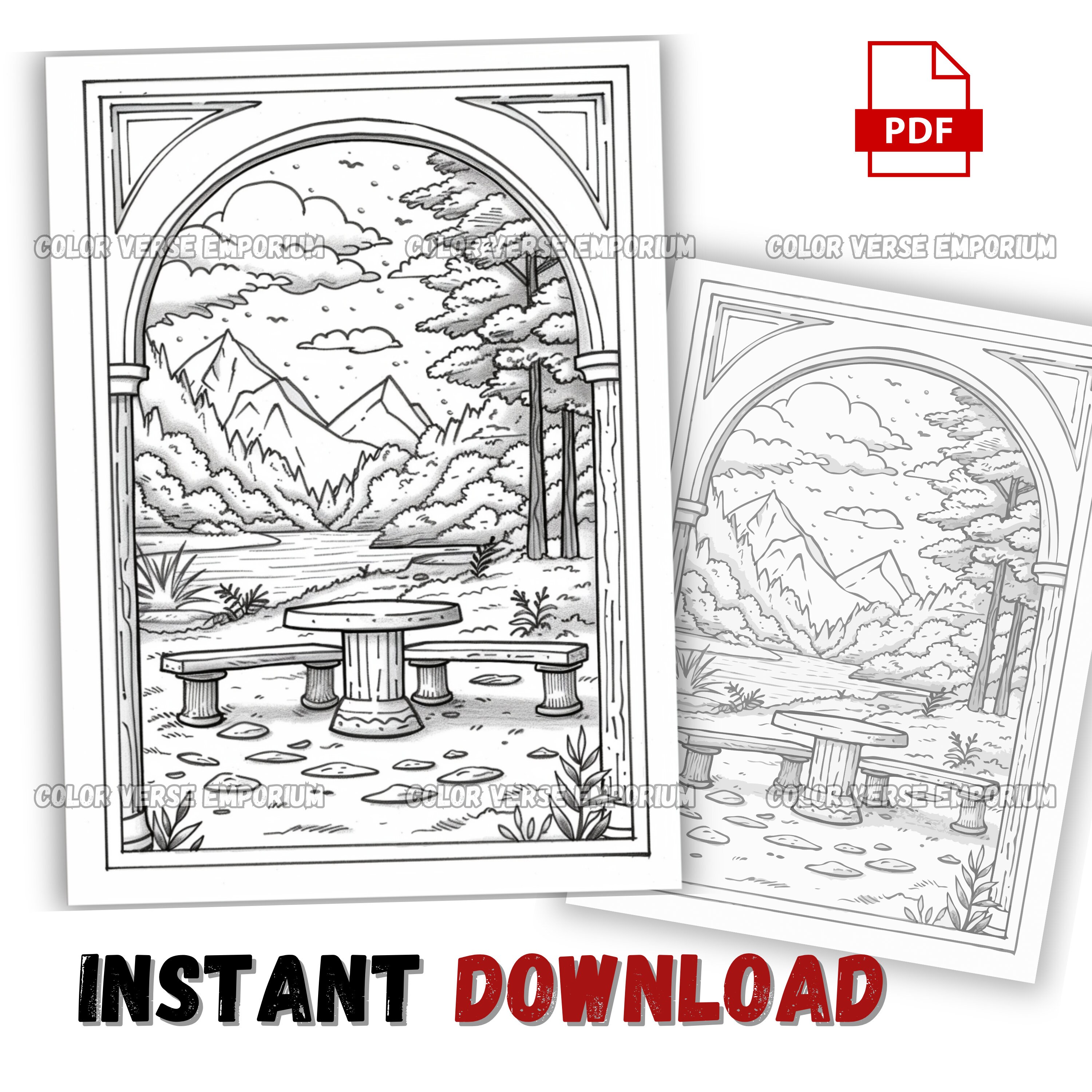 60 Beautiful Scenery Coloring Pages Adult Coloring Book Nature Coloring ...