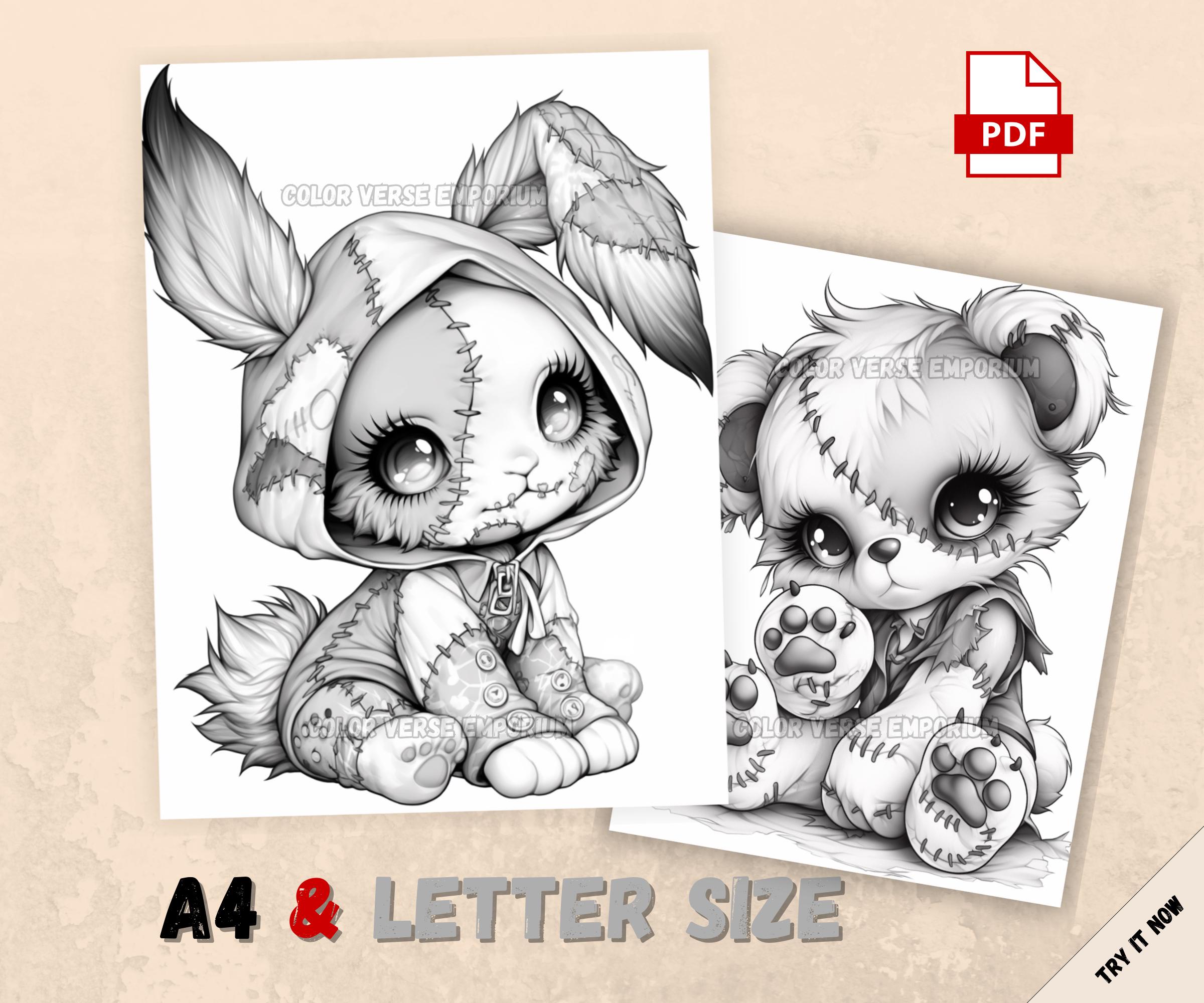 Sweet Zombie Animals Coloring Pages: Spooky Grayscale Monsters (PDF) - Etsy