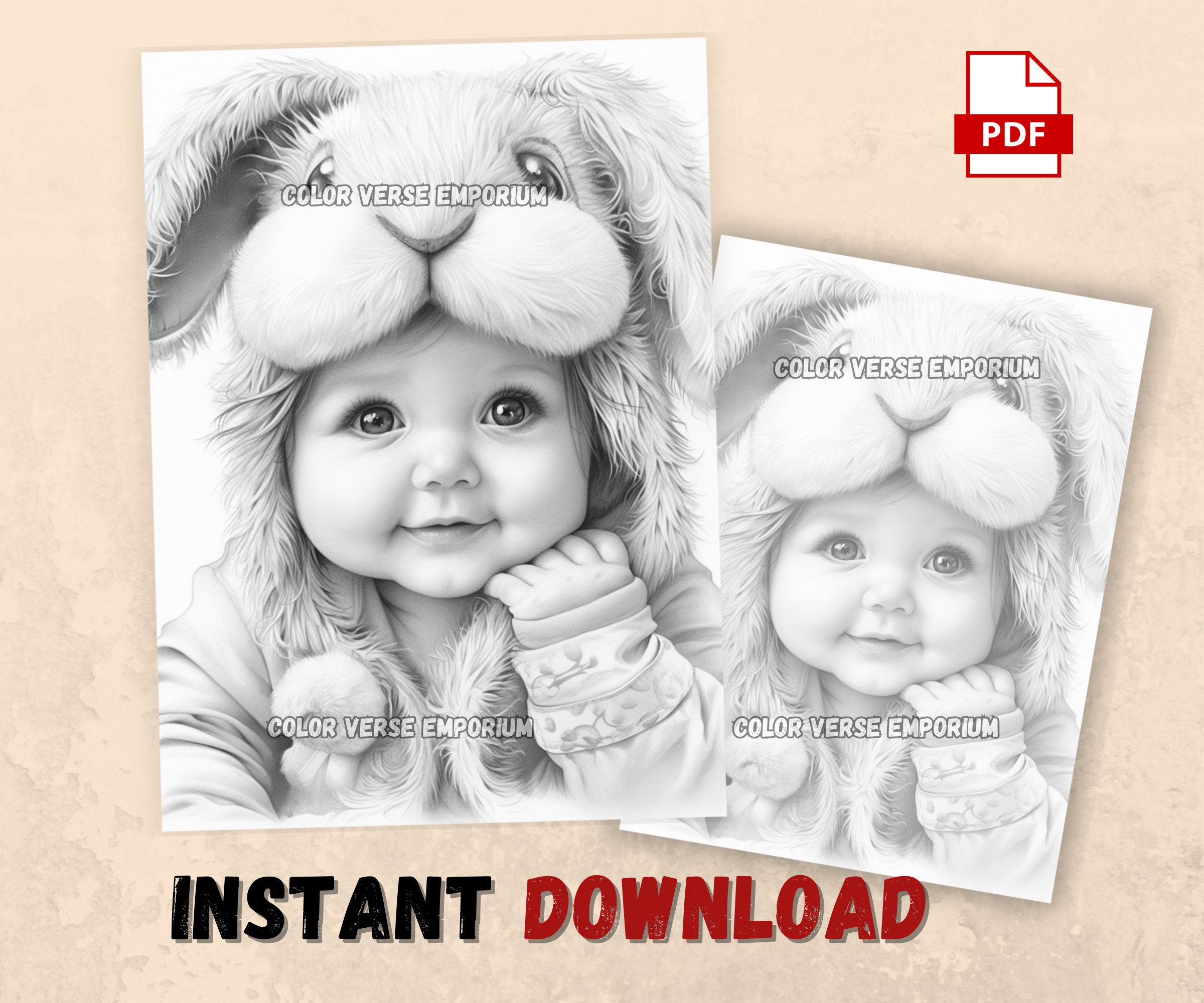 Cute Babies Coloring Book Printable Charming Little Baby in Animal ...