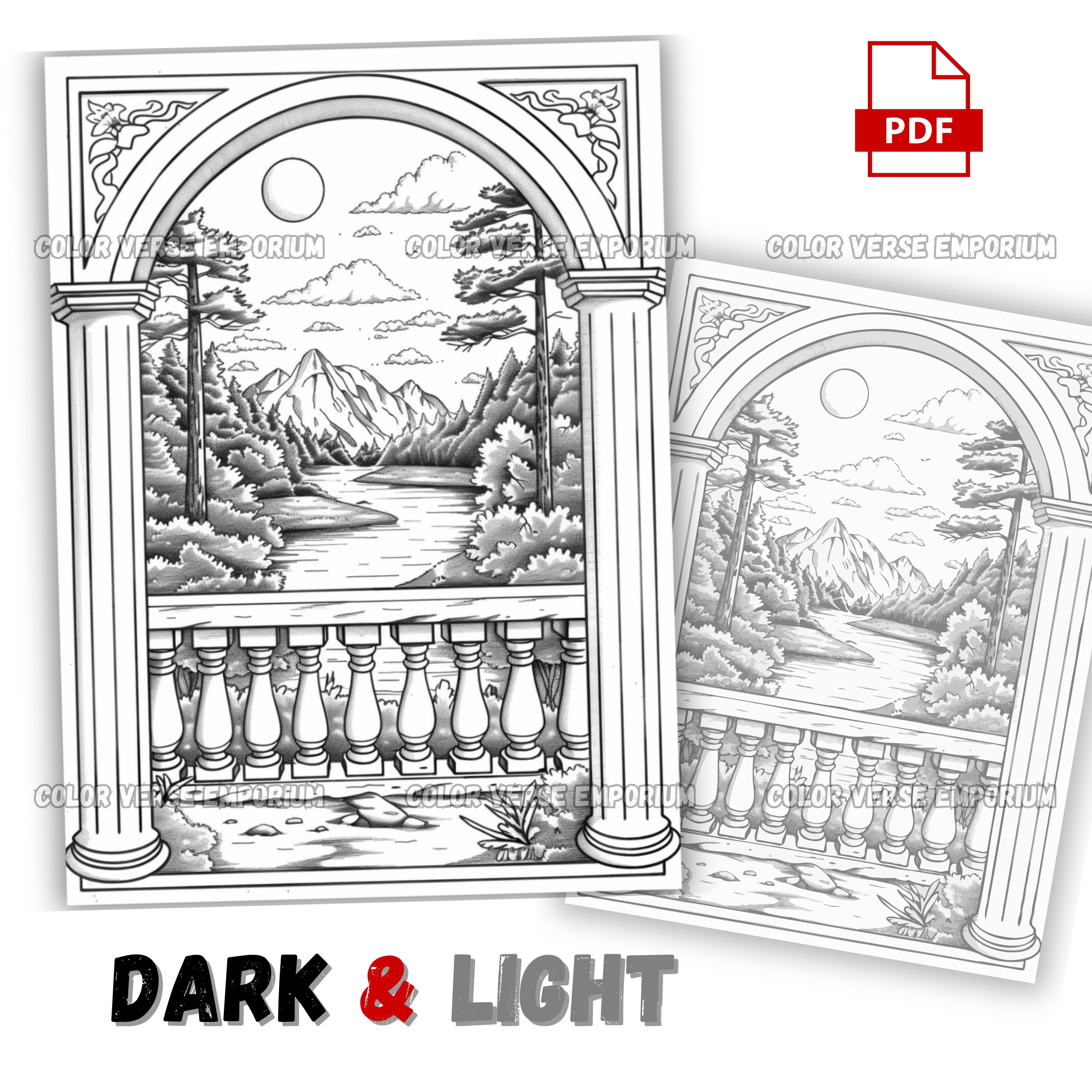 60 Beautiful Scenery Coloring Pages Adult Coloring Book Nature Coloring ...
