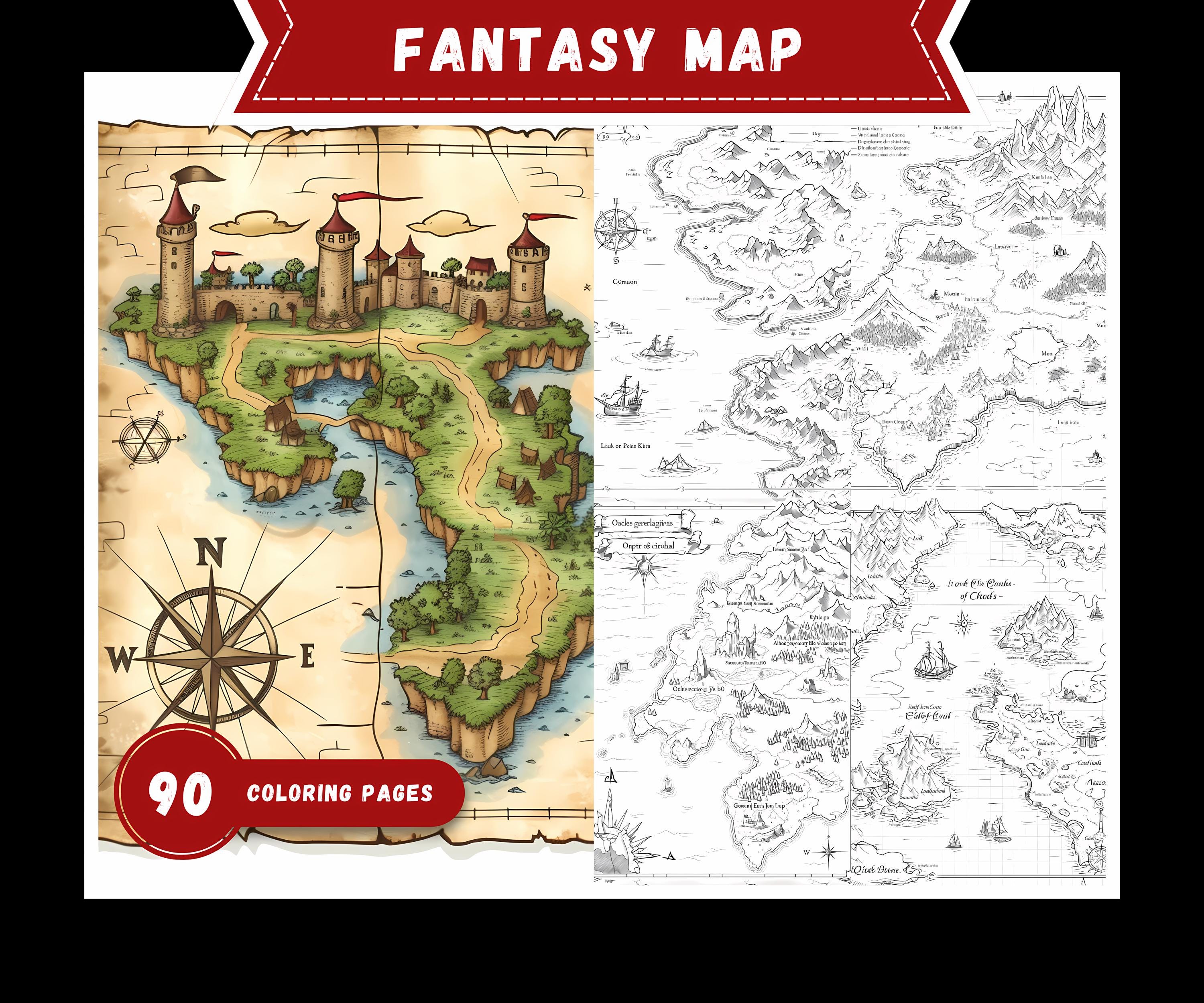 Fantasy Map Coloring Book Printable Magical World Art Coloring Pages ...